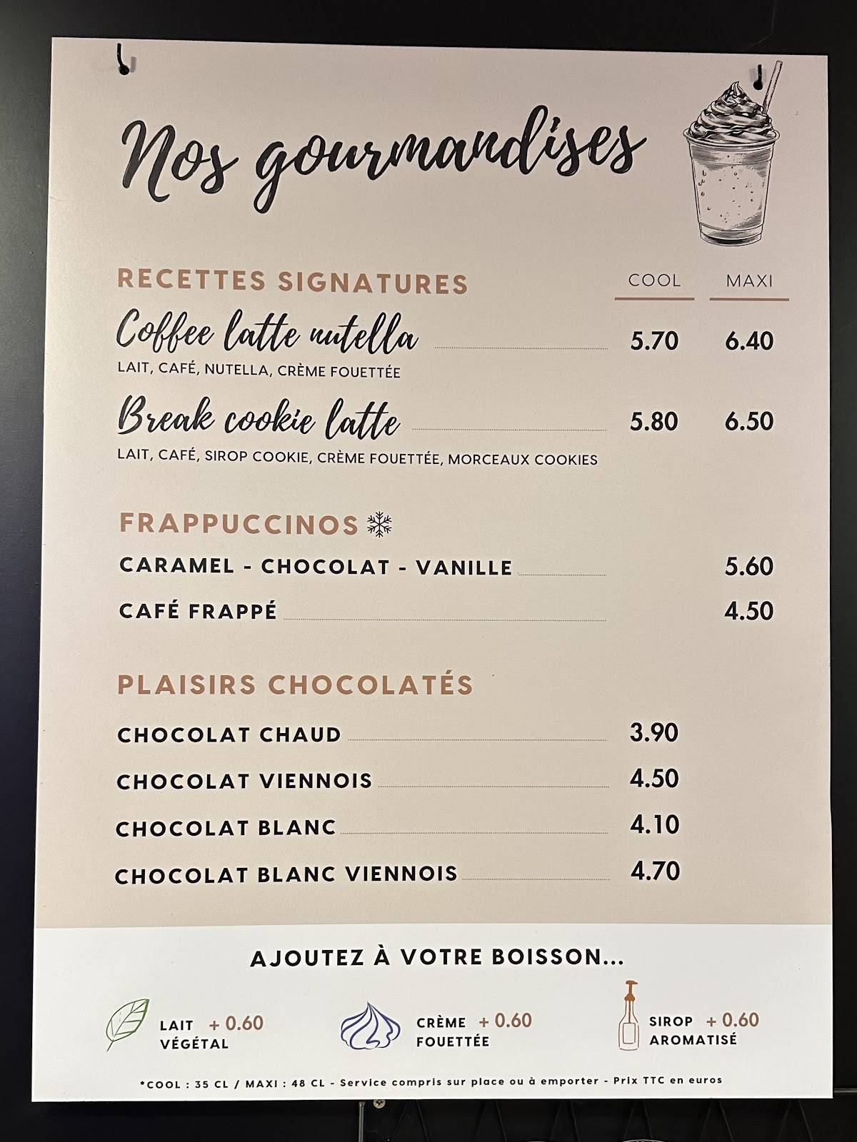 Menu au Coffee BREAK fast food, Évian-les-Bains