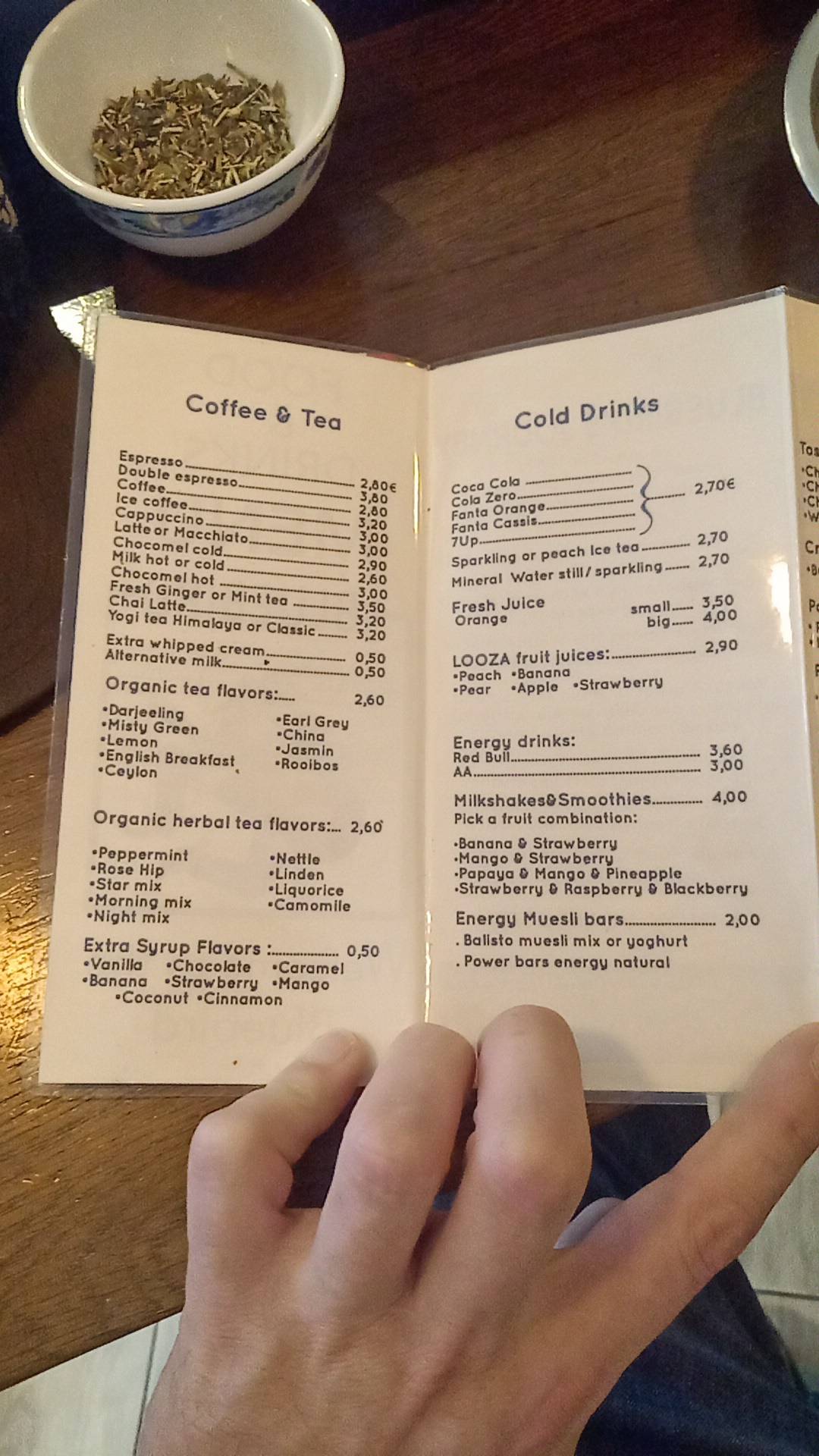 Menu at Coffeeshop Bluebird, Amsterdam, Sint Antoniesbreestraat 71
