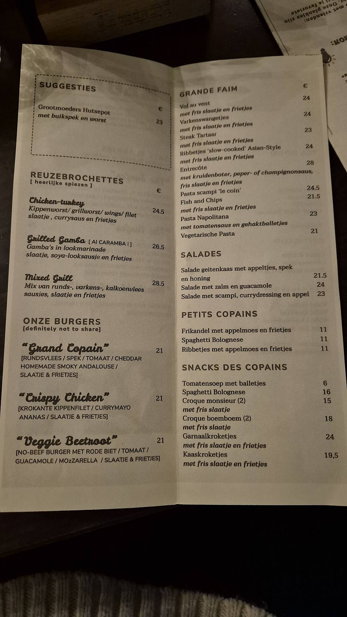Menu au Coin des Copains, Blankenberge