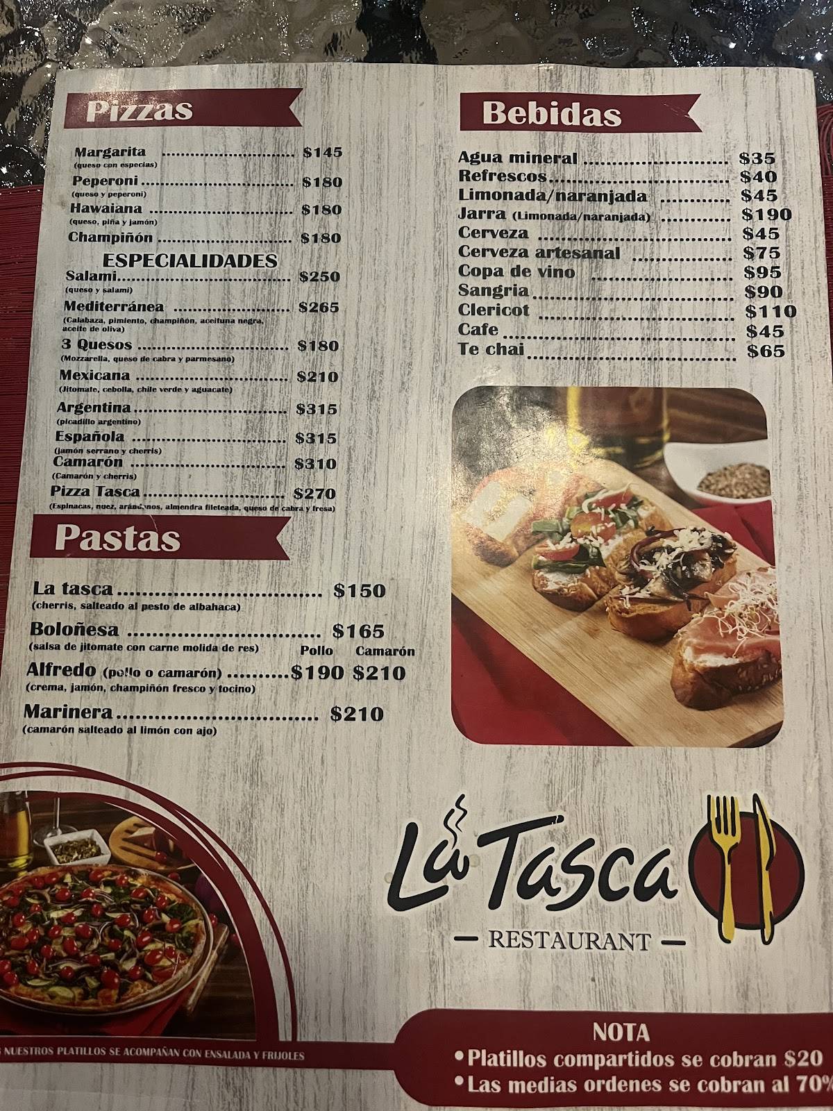Carta de La Tasca Restaurant, Villa de Álvarez, Plaza Las Cuatas