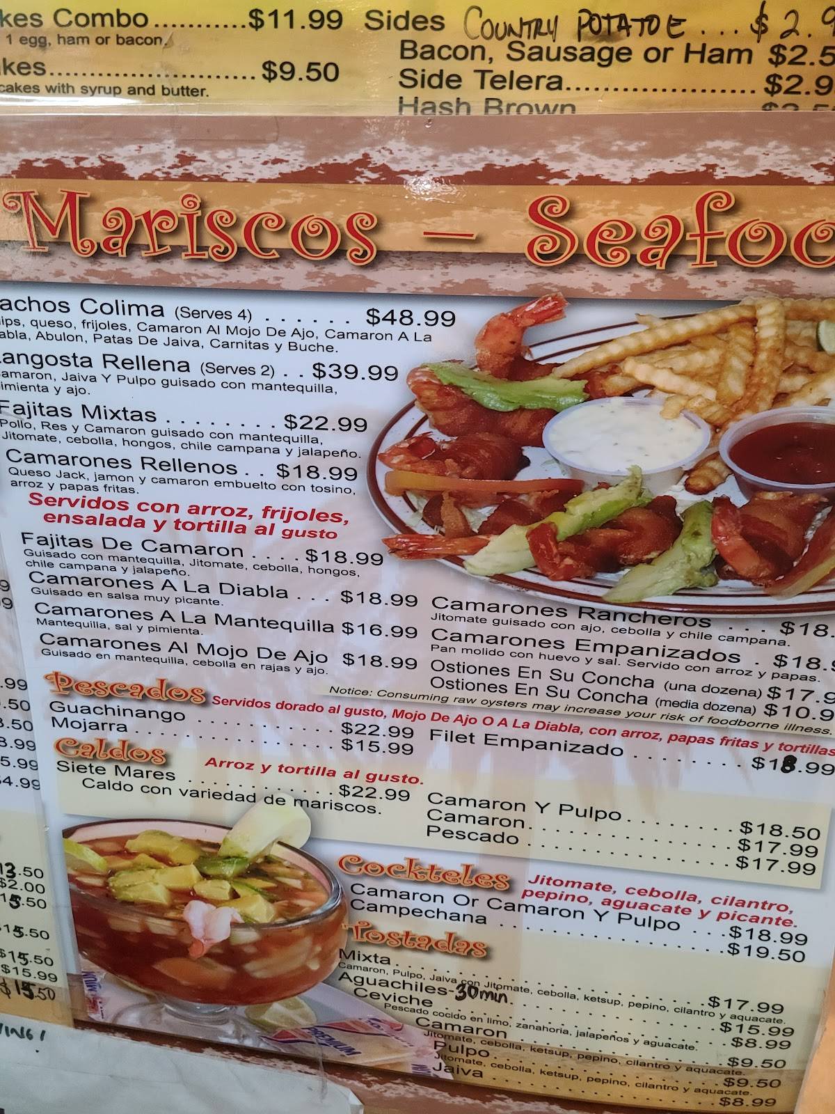 Menu at Colima's restaurant, Sanger