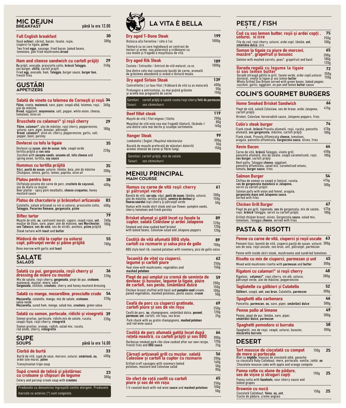 Menu at Colin's Gastro Pub, Cluj-Napoca