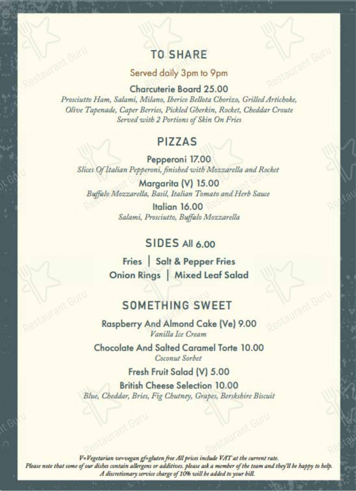 Menu at Collage Restaurant, Manchester