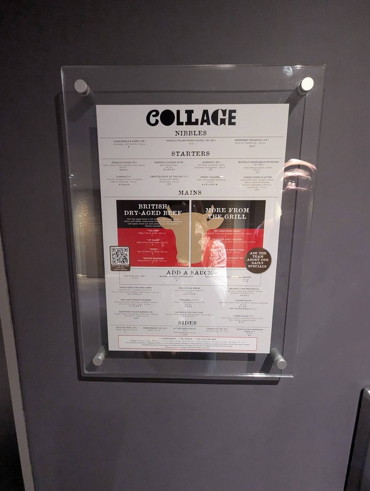 Menu at Collage Restaurant, Manchester