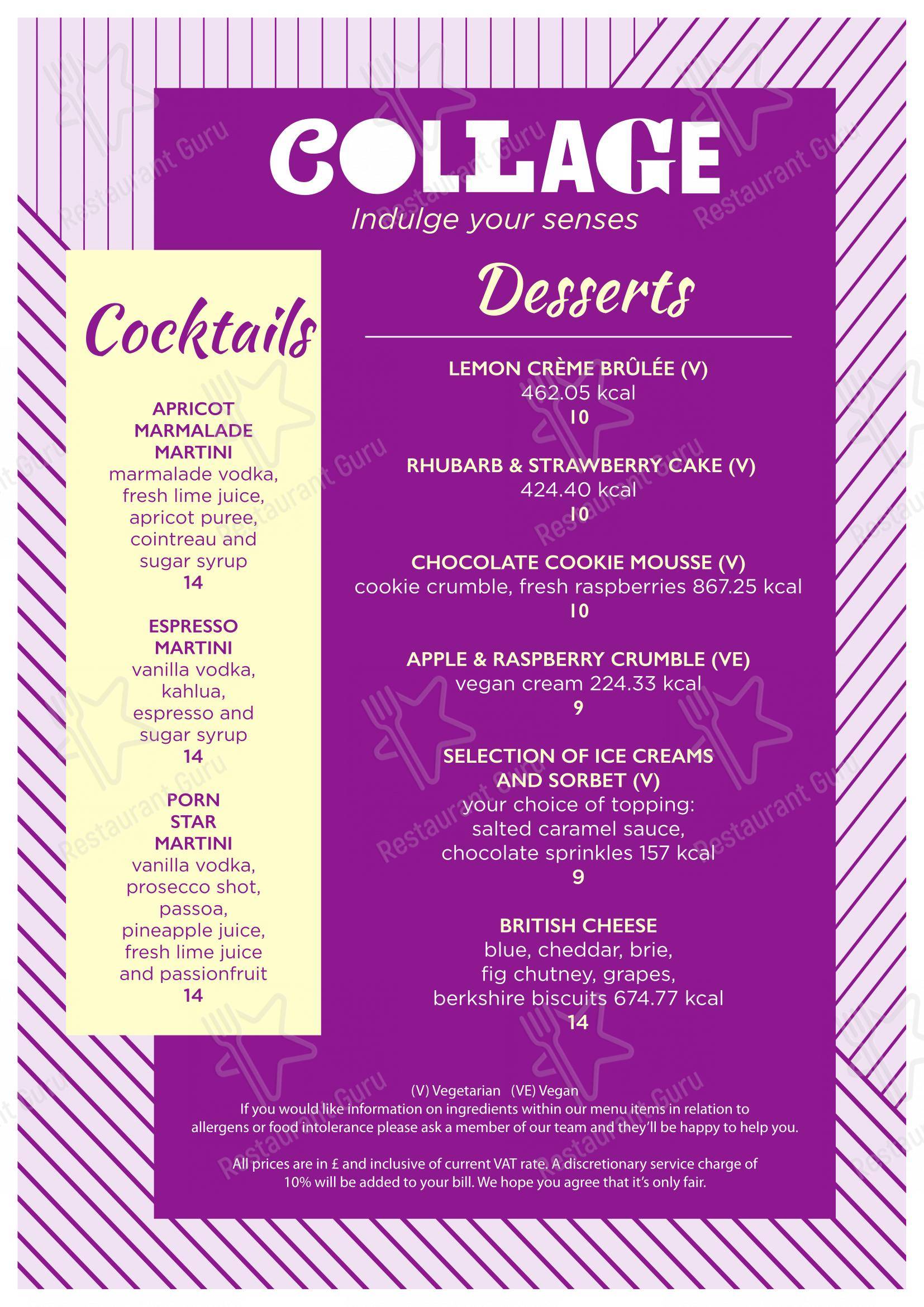 Menu at Collage Restaurant, Manchester