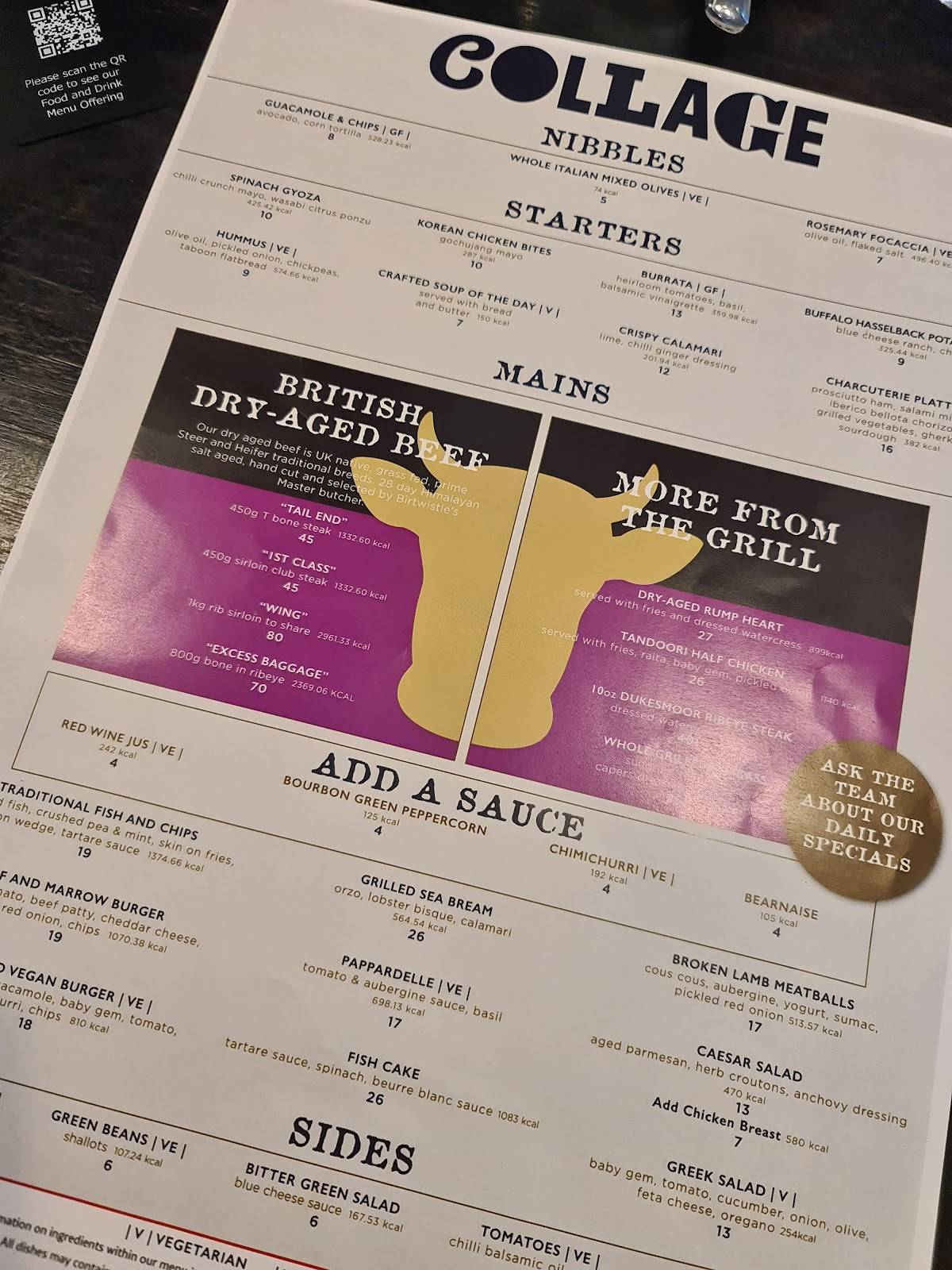 Menu at Collage Restaurant, Ringway