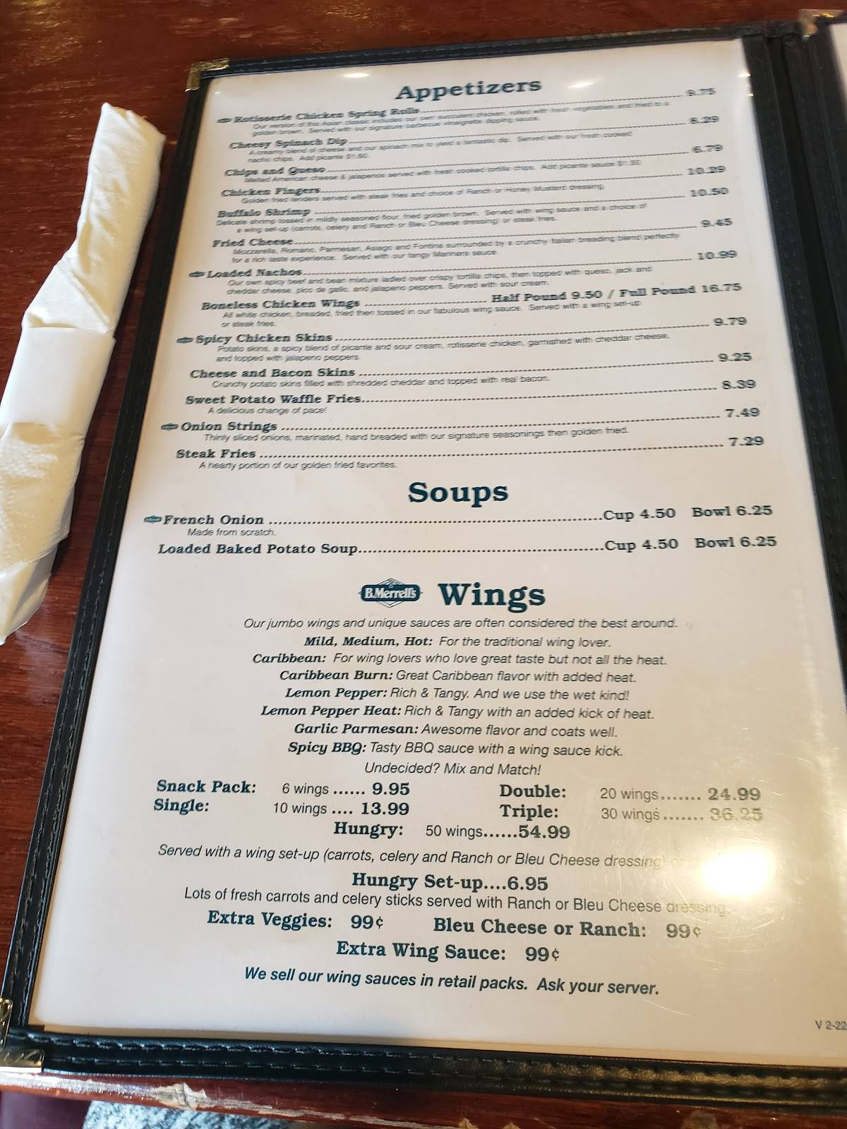 Menu at B.Merrell's pub & bar, Columbus, Veterans Pkwy
