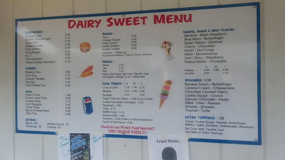 Menu at Dairy Sweet, Columbus Junction