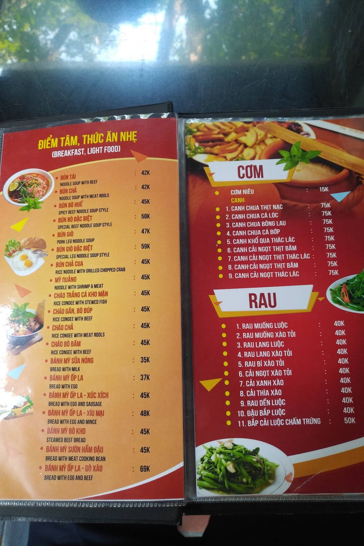Menu at Cơm Niêu & Cafe Huế Xưa, Da Nang