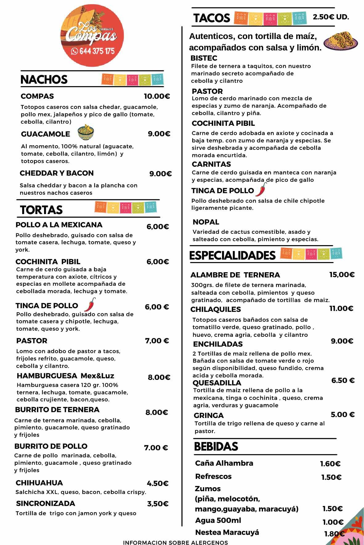 Carta del restaurante Comida Mexicana - Los Compas, Aljaraque