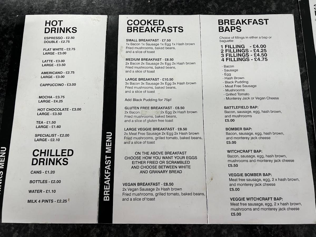 Menu at Concorde cafe, Norwich
