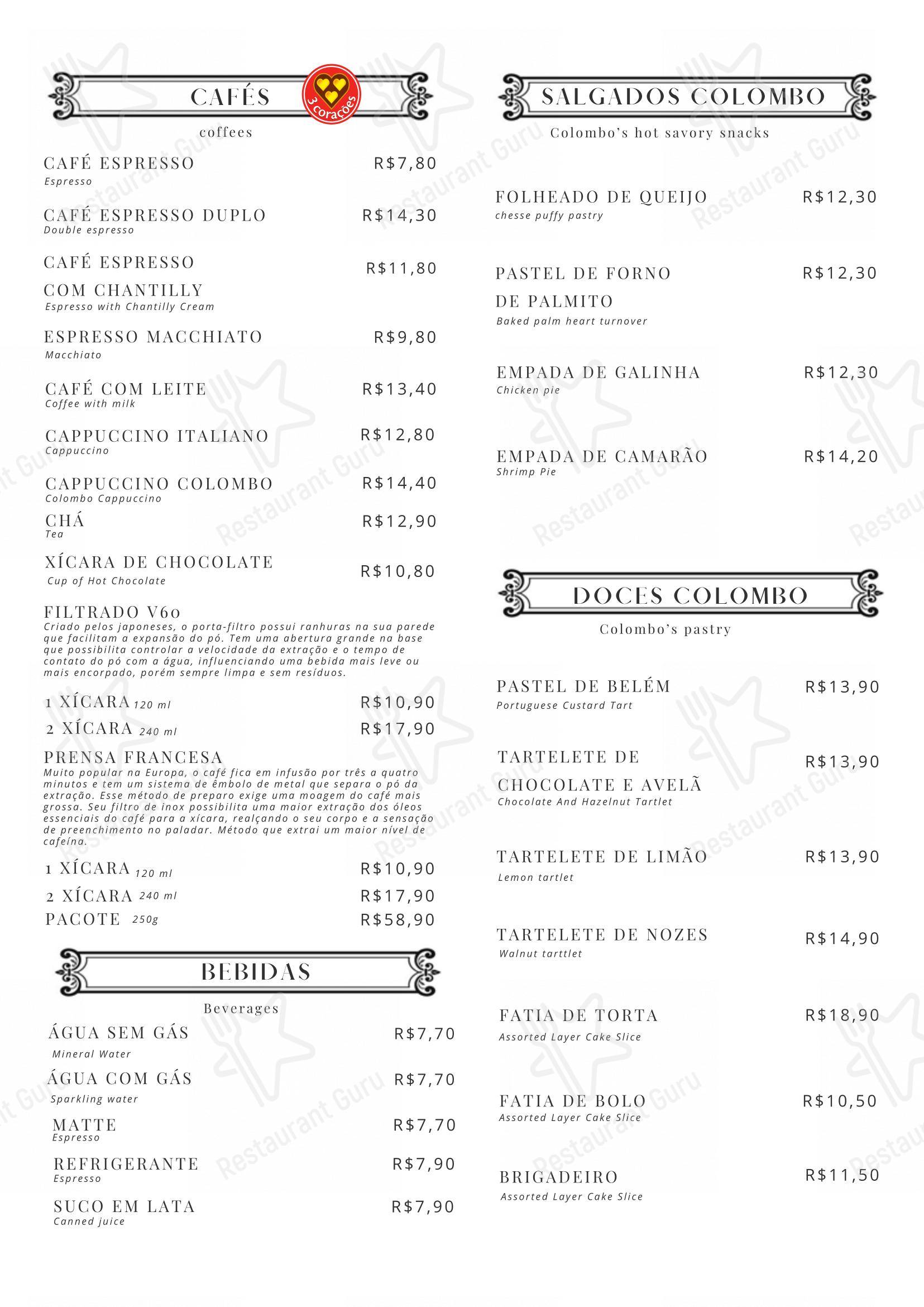 Carta del café Confeitaria Colombo, Rio del Janeiro, R. Gonçalves Dias