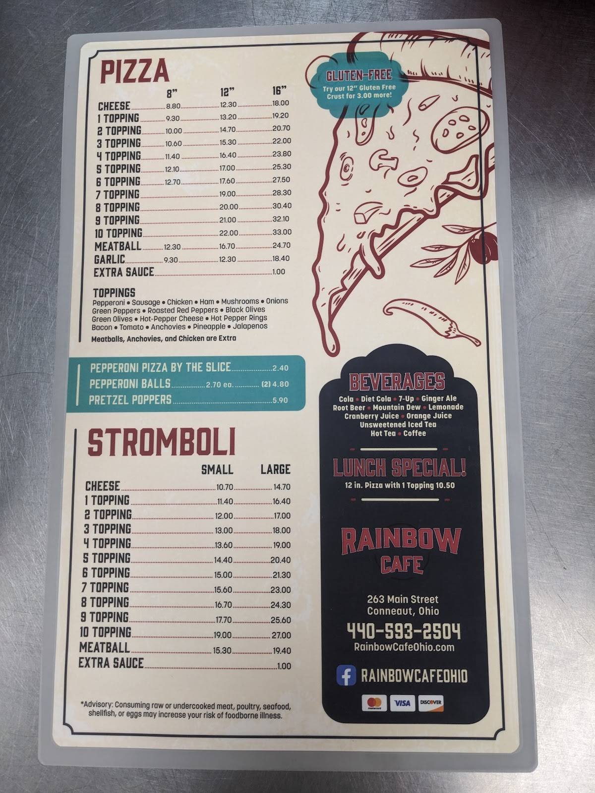 Menu at Rainbow Cafe, Conneaut