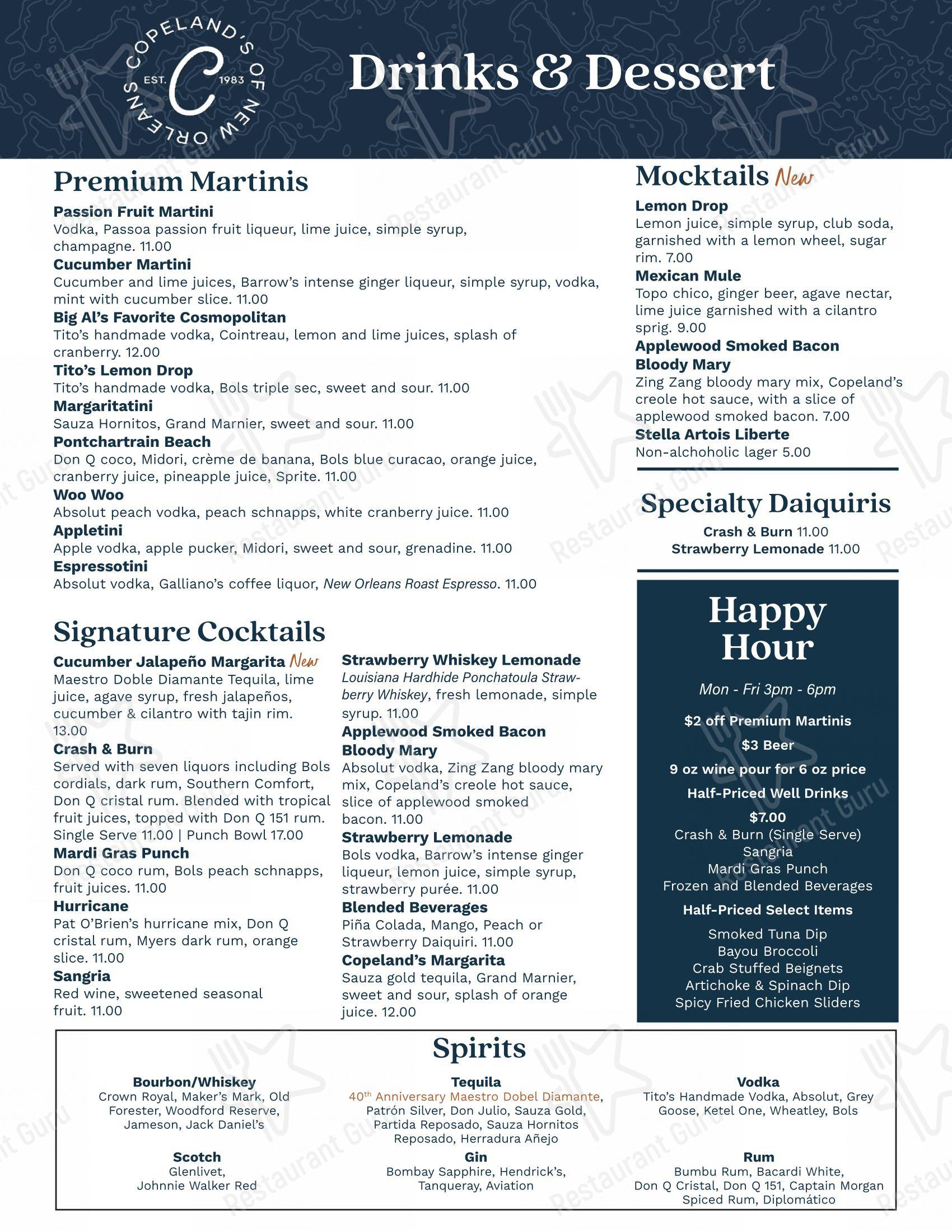 Menu at Copeland's of New Orleans steakhouse, Slidell, Gause Blvd