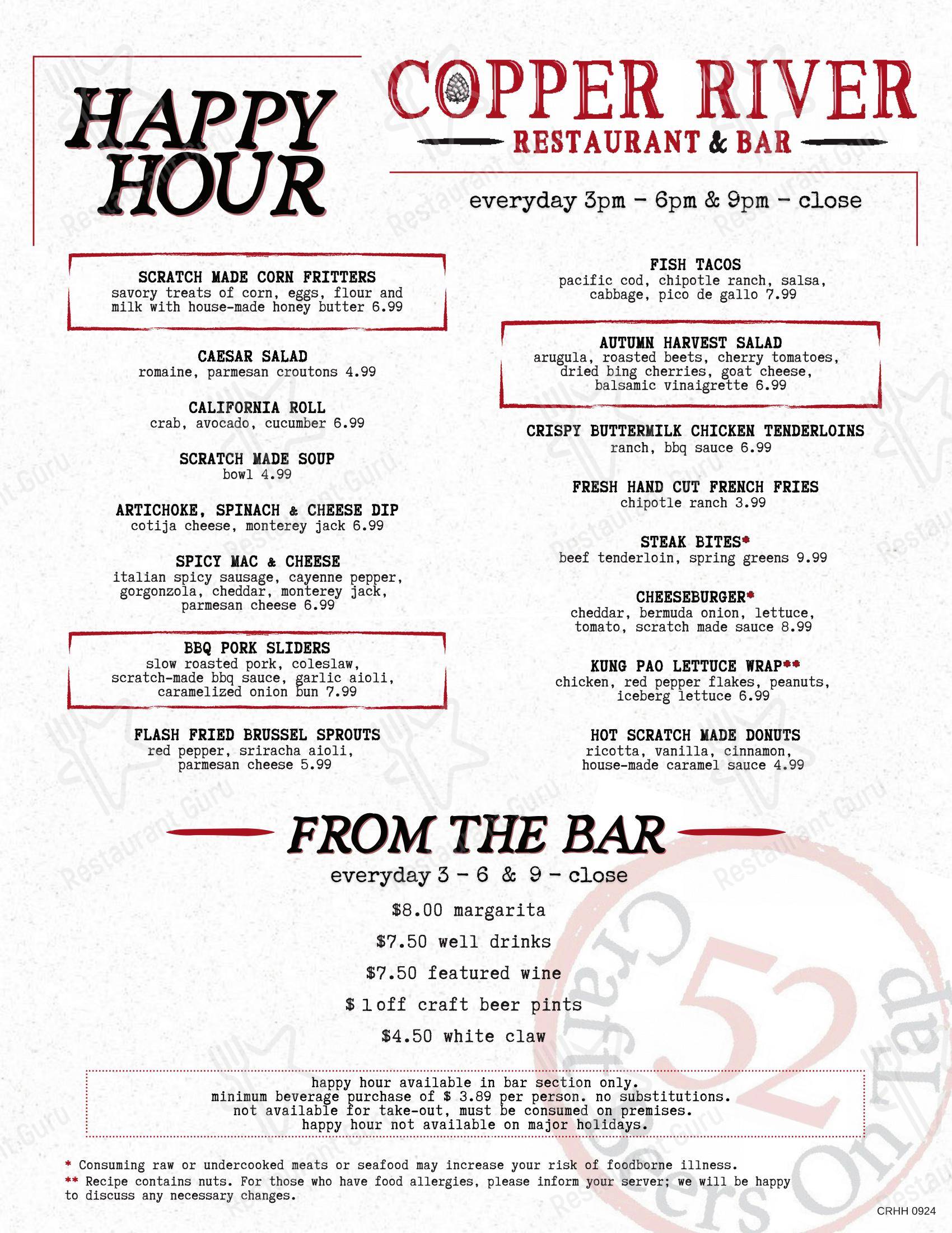 Menu at Copper River Restaurant & Bar, Hillsboro