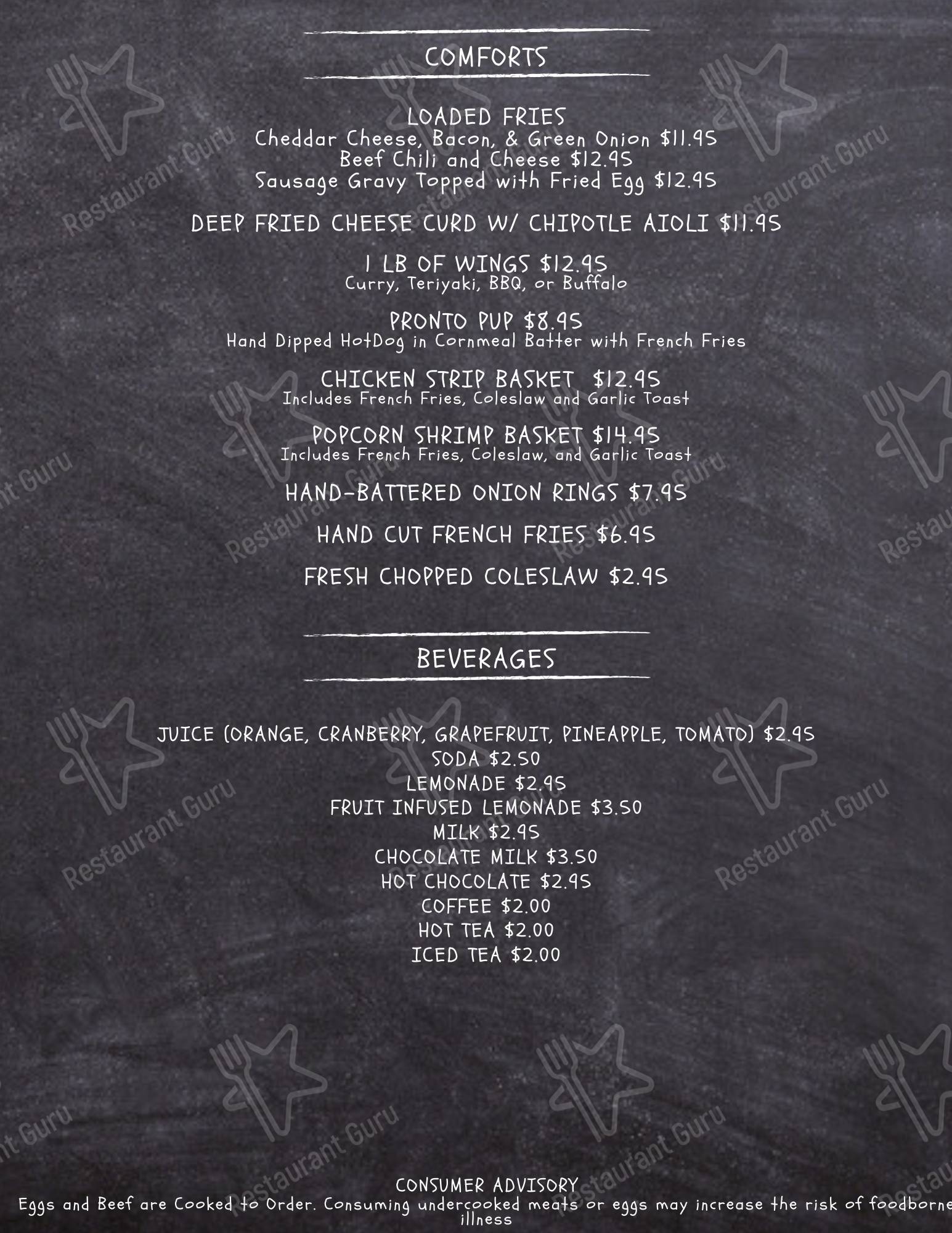 Menu at The Corner Bar&Grill, Coquille