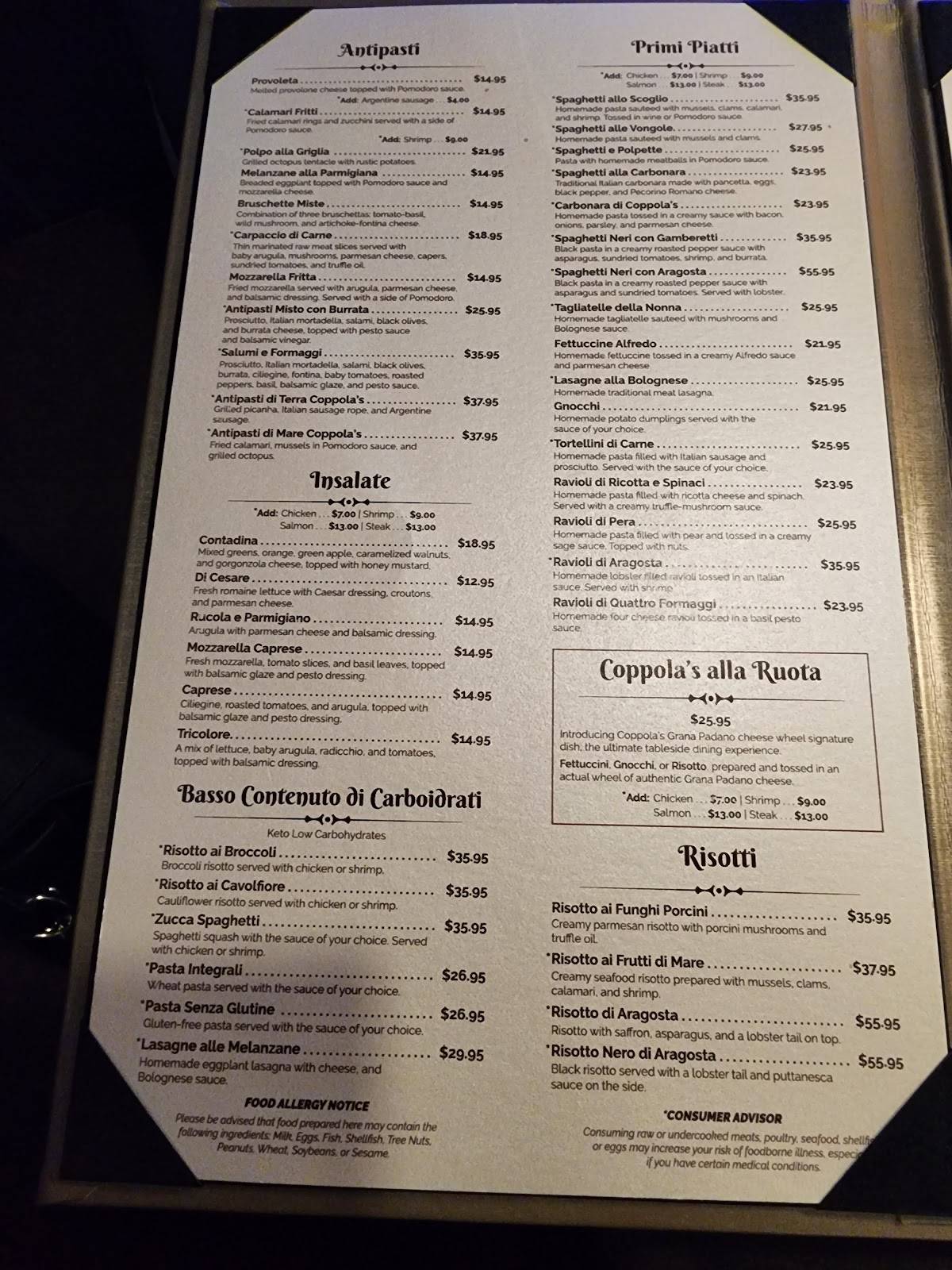 Menu at Coppola's Bistro Ristorante restaurant, Coral Springs, 929 N ...