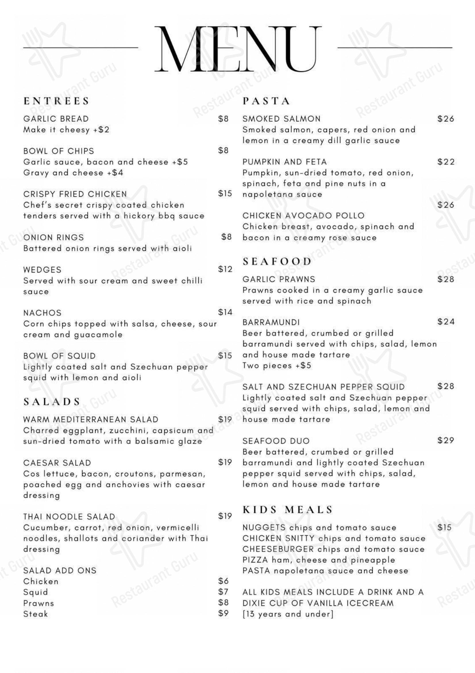 Menu at Corio Hotel desserts, Goolwa