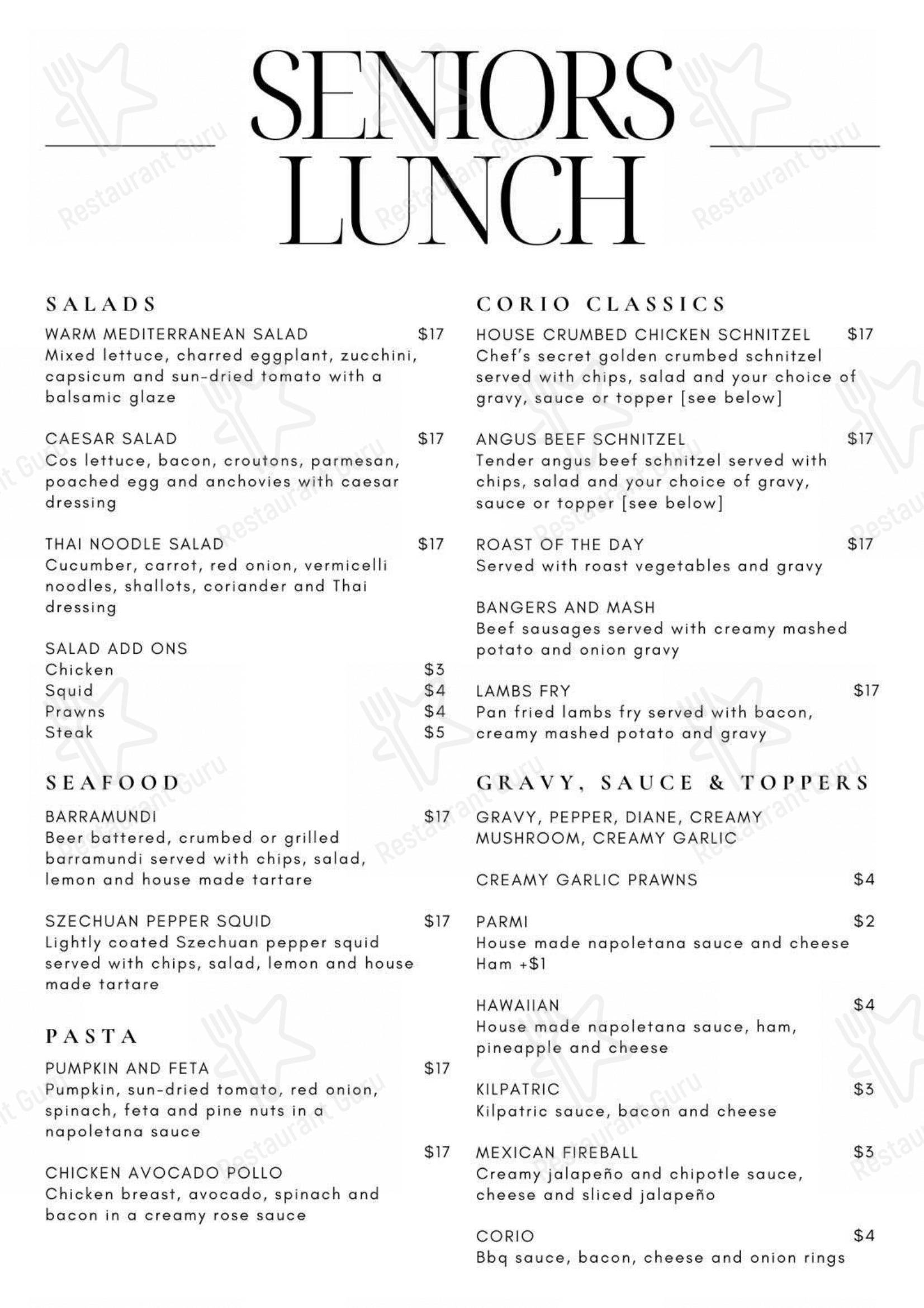 Menu at Corio Hotel desserts, Goolwa