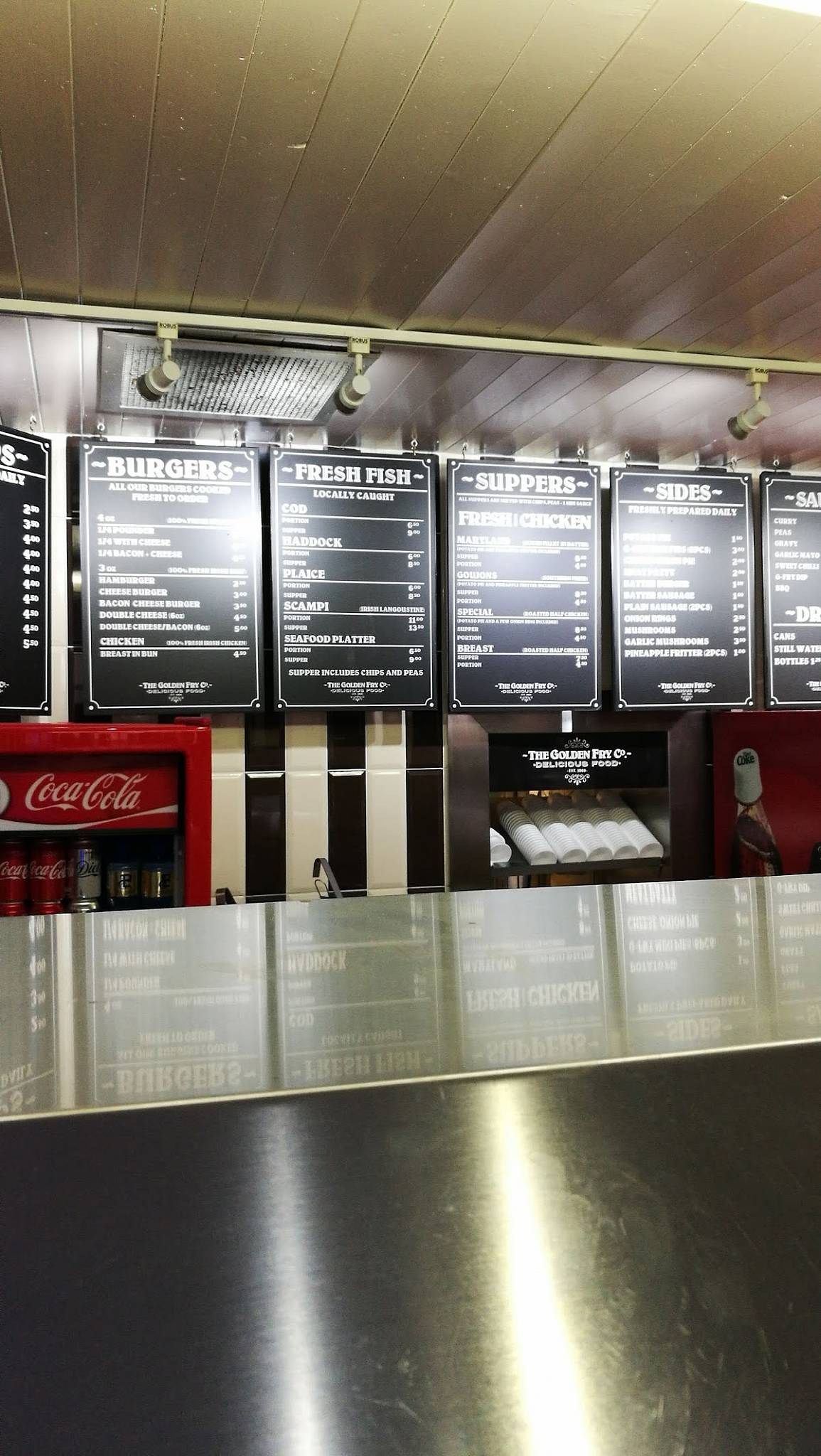 Menu at Golden Fry fast food, Cork