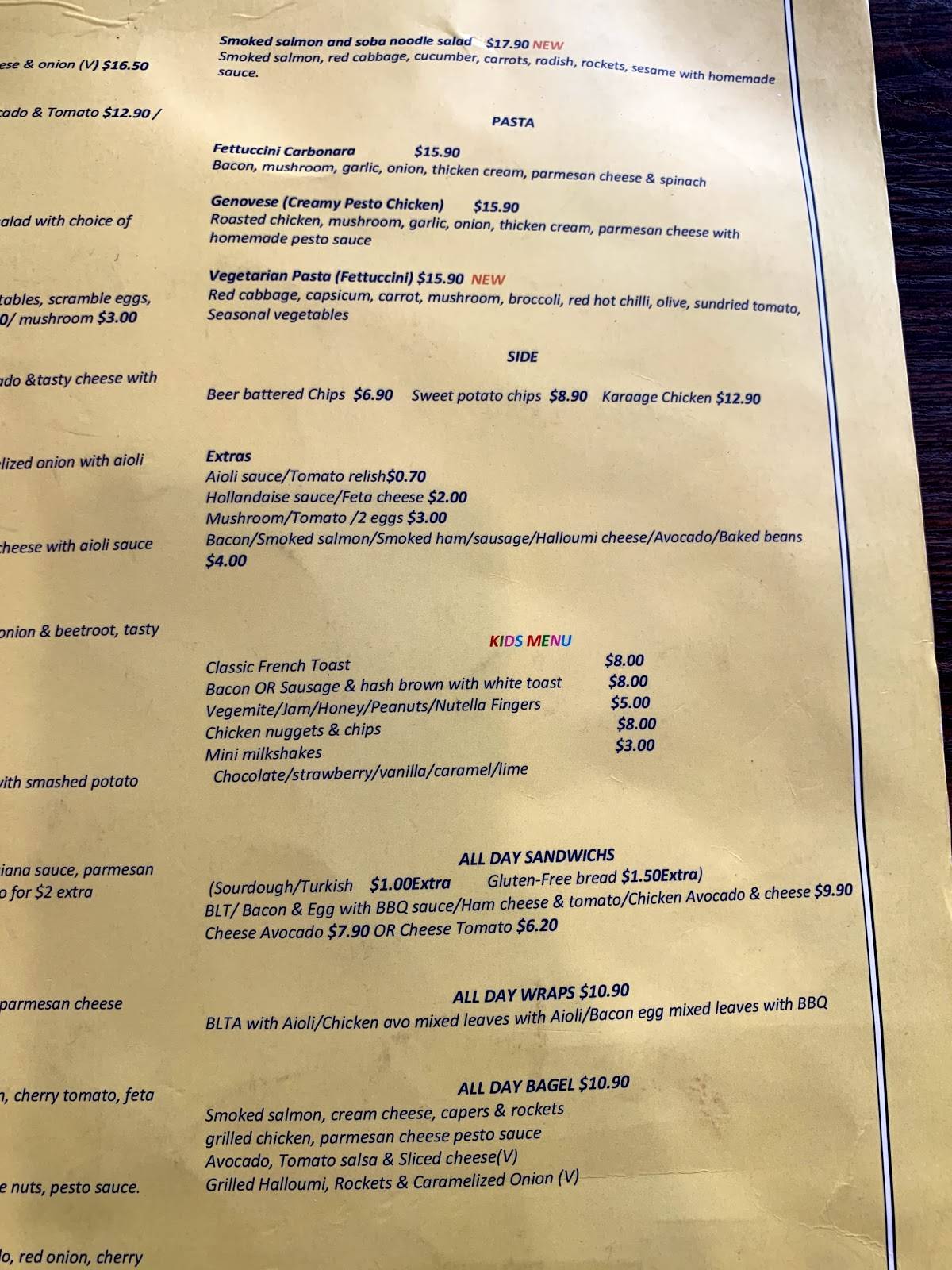 Menu at Corner Cafe 26, Indooroopilly