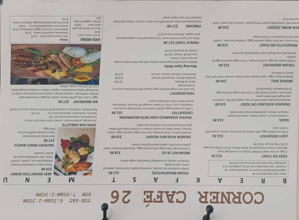 Menu at Corner Cafe 26, Indooroopilly