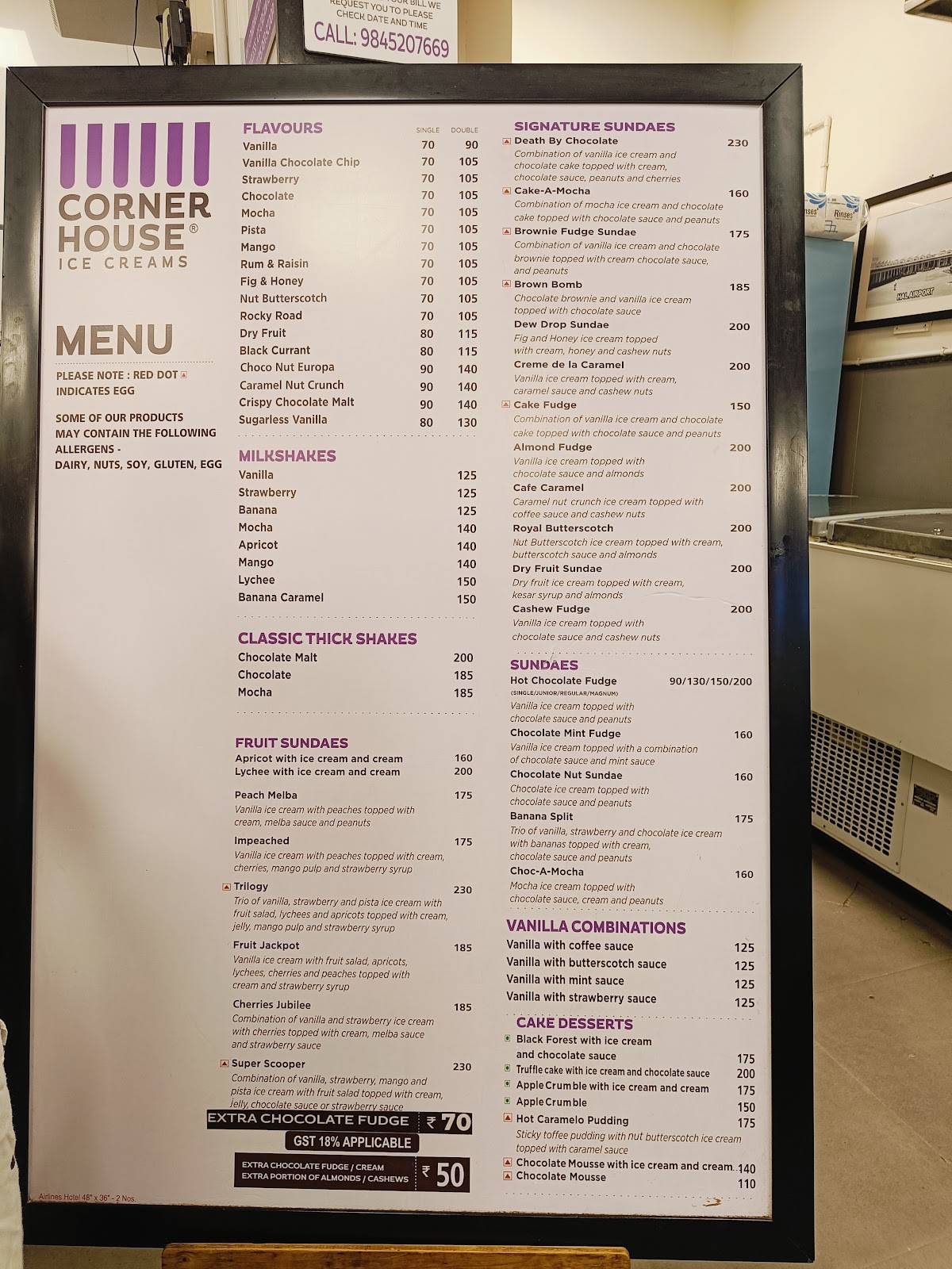 Menu at Corner House- Brookefield, Bengaluru
