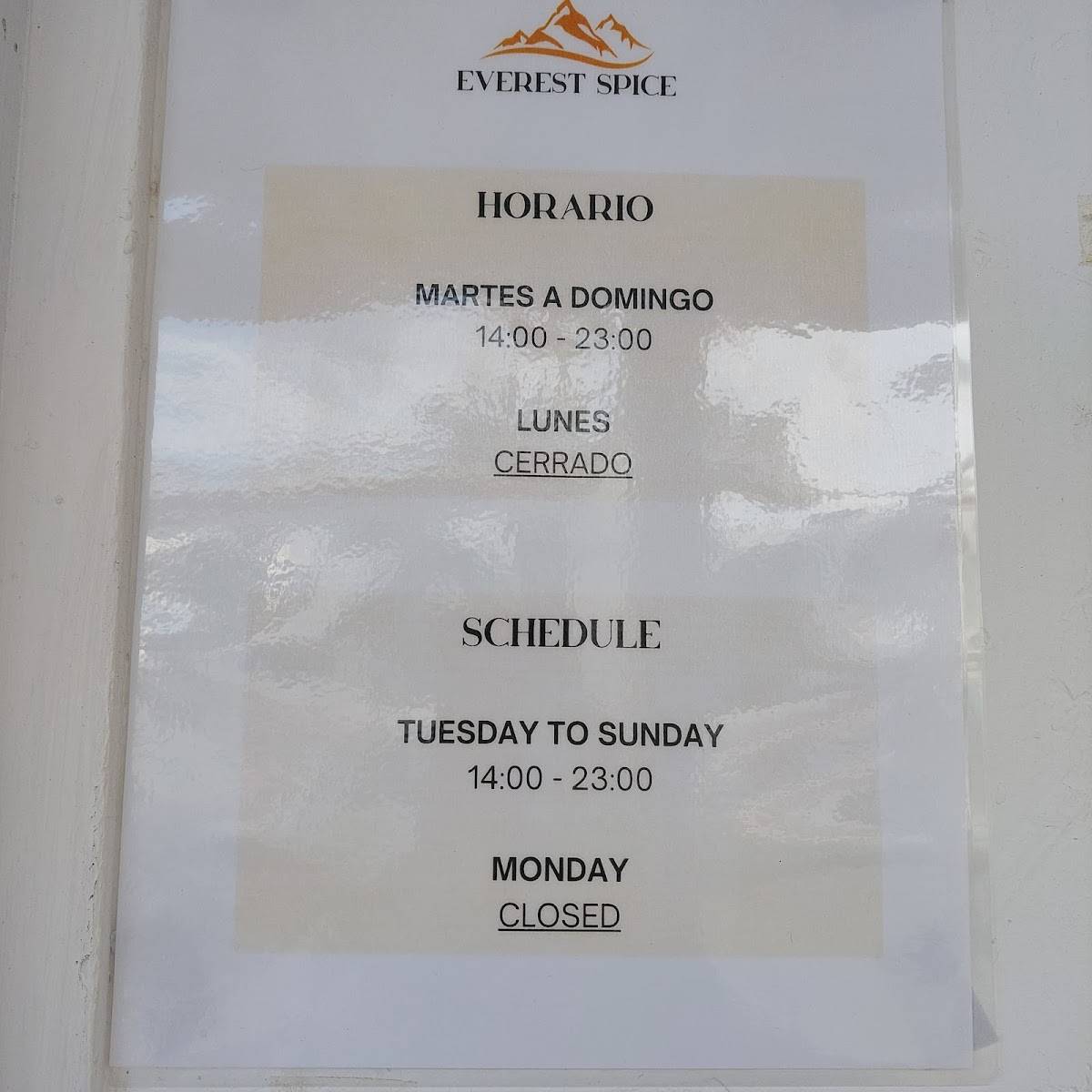 Carta del restaurante Everest Spice, Corralejo