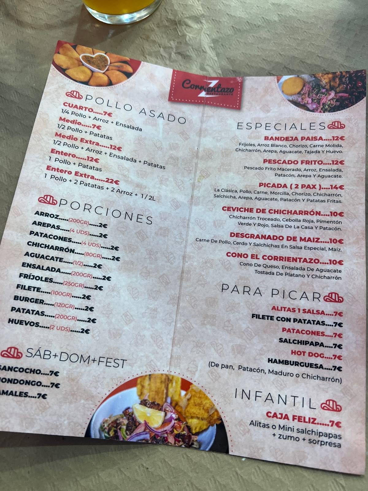 Carta del restaurante Corrientazo Five, Gijón