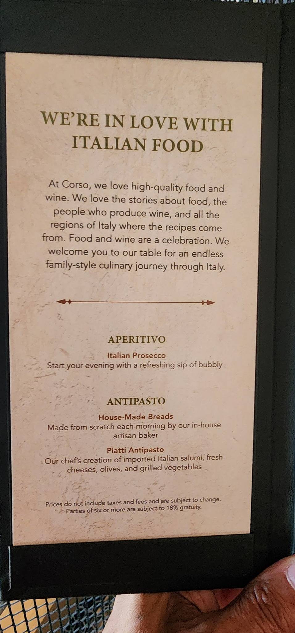 Menu at Corso: Endless Family-Style Italian pub & bar, Niagara Falls