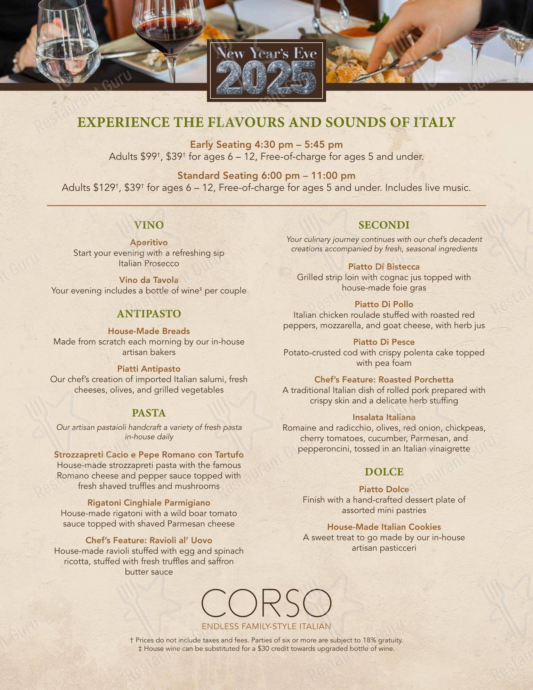 Menu at Corso: Endless Family-Style Italian pub & bar, Niagara Falls