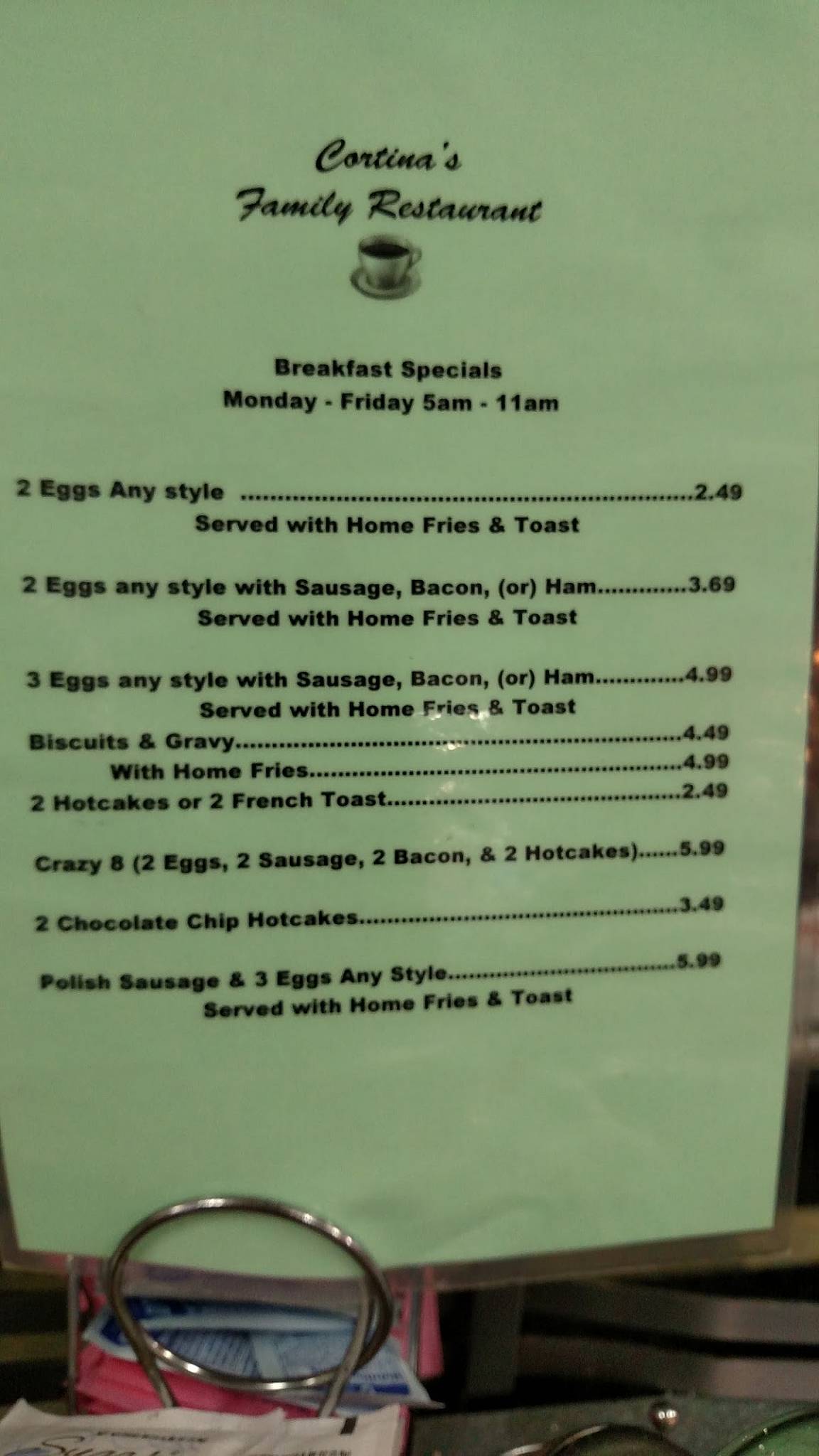 Menu at Cortina's Family Restaurant, Euclid