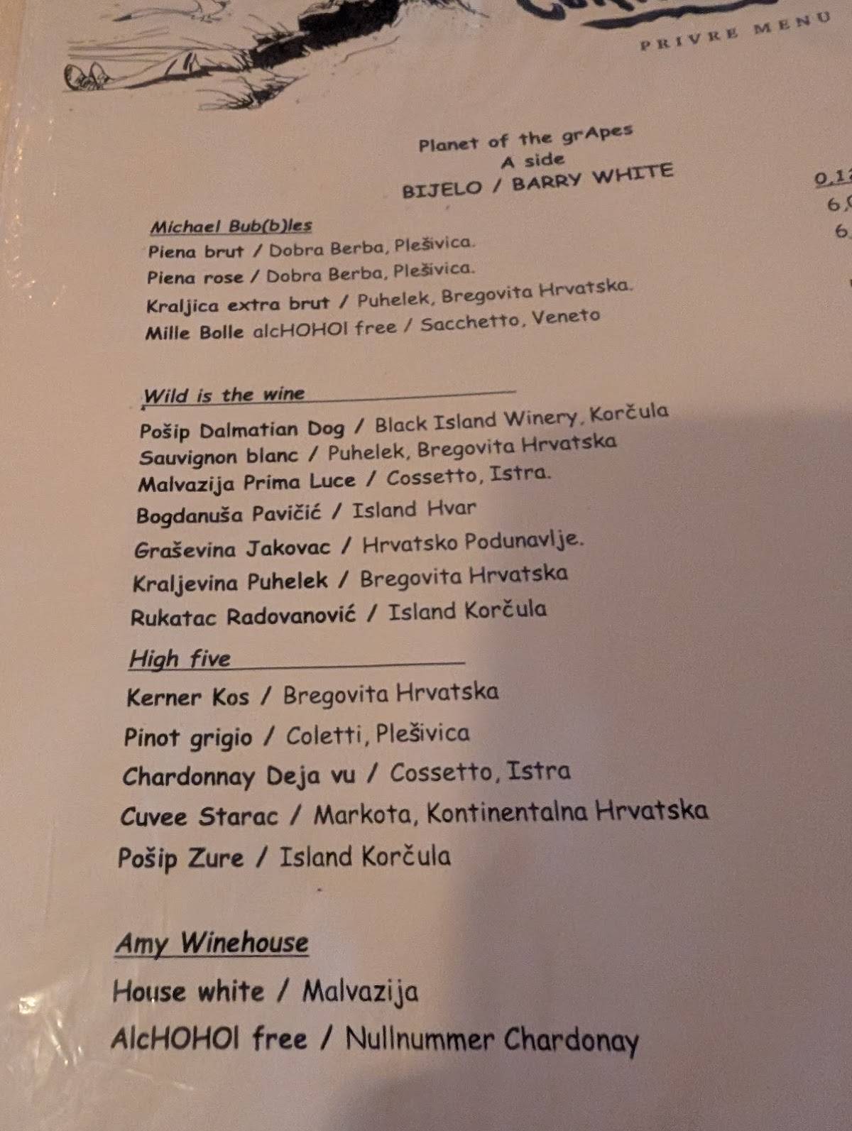 Menu at Corto Maltese Freestyle food restaurant, Split, Obrov ul. 7