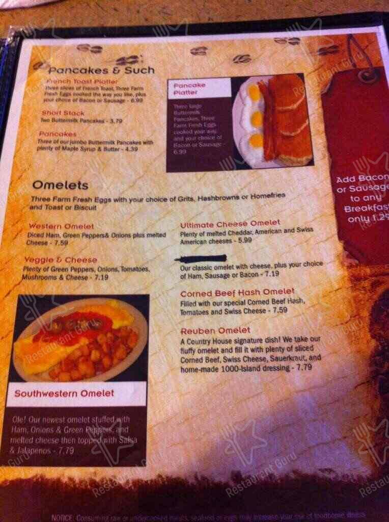 Menu at Country House Restaurant, Winter Garden, W Colonial Dr