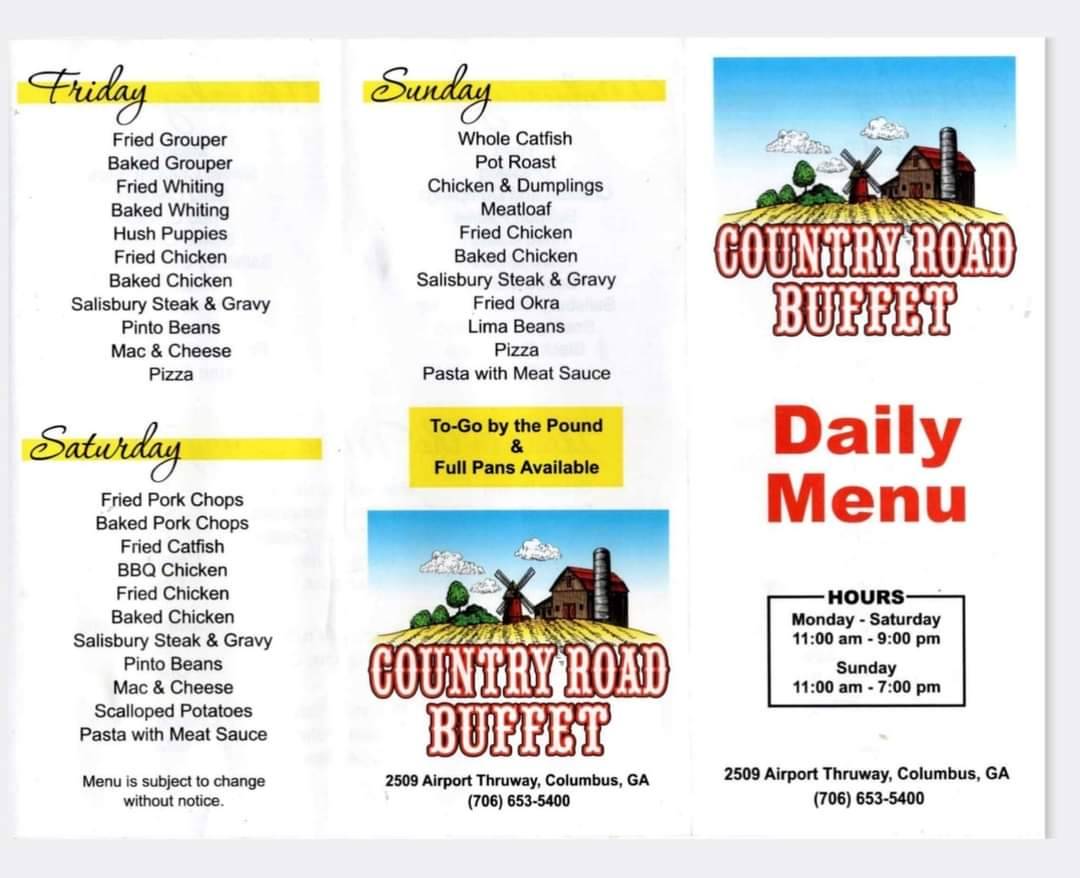 Menu at Country Road Buffet restaurant, Columbus