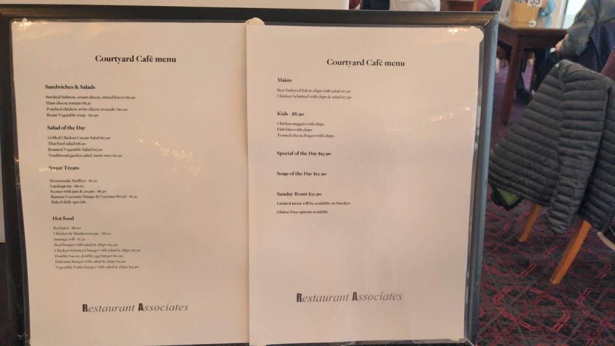 Menu at Courtyard Café at Old Parliament House cafe, Parkes