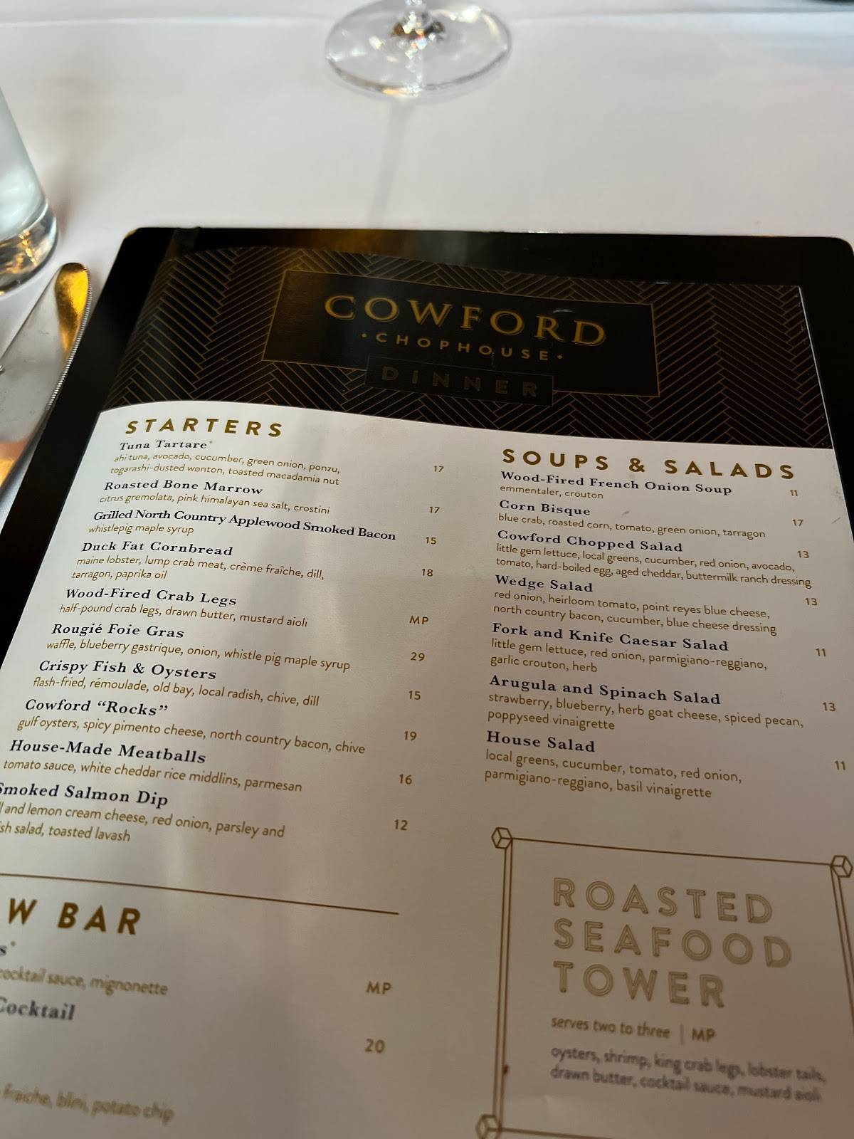 Menu at Cowford Chophouse pub & bar, Jacksonville