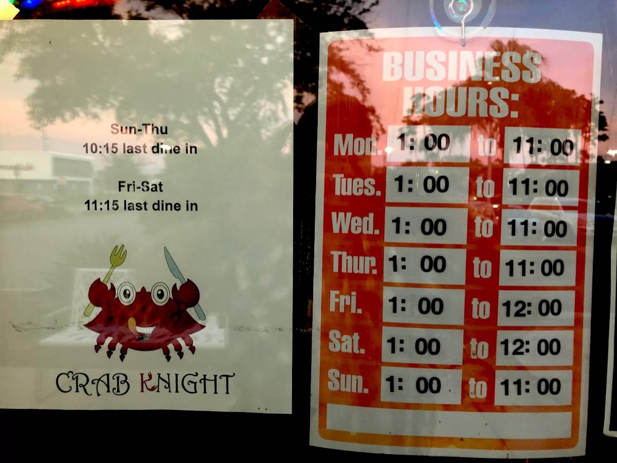 Menu at Crab Knight - International speedway restaurant, Daytona Beach
