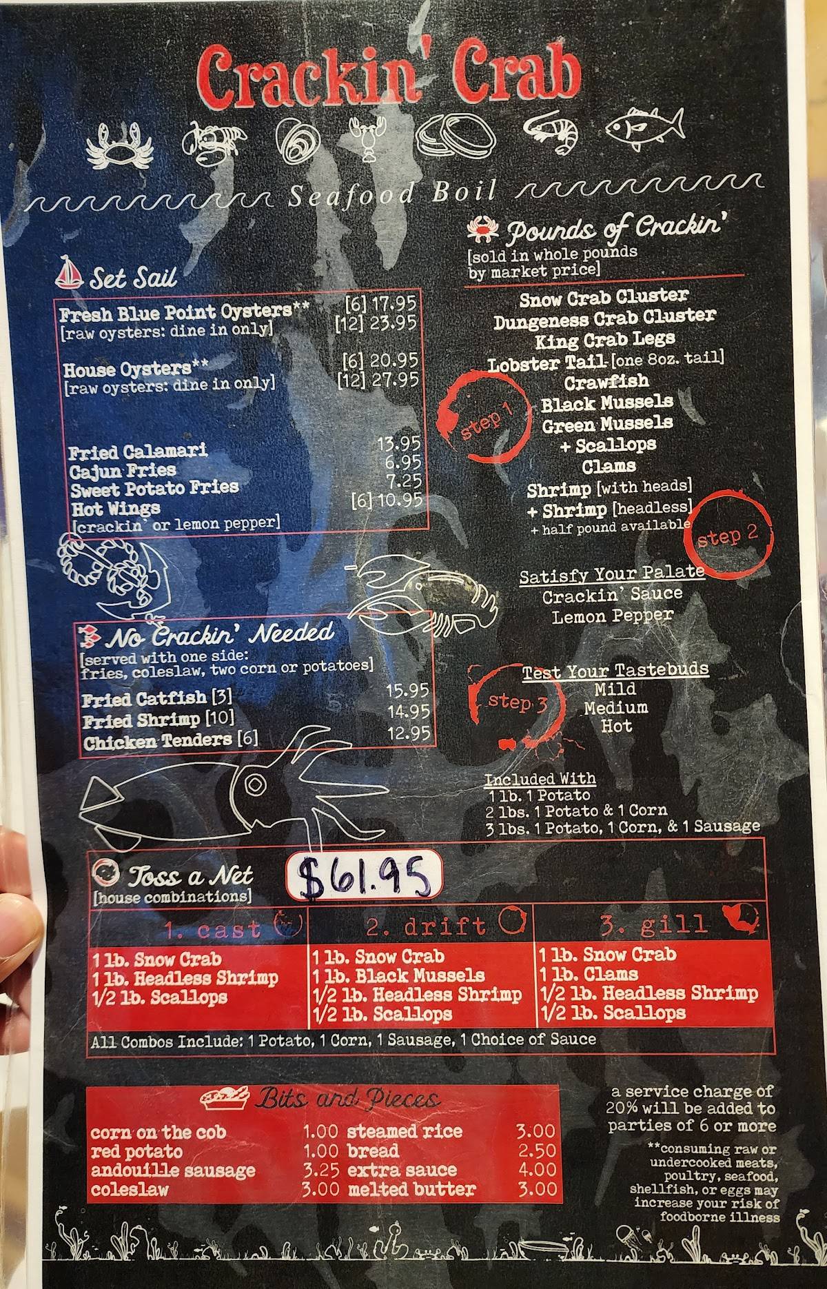 Menu at Crackin Crab Seafood Boil restaurant Albuquerque Pan American