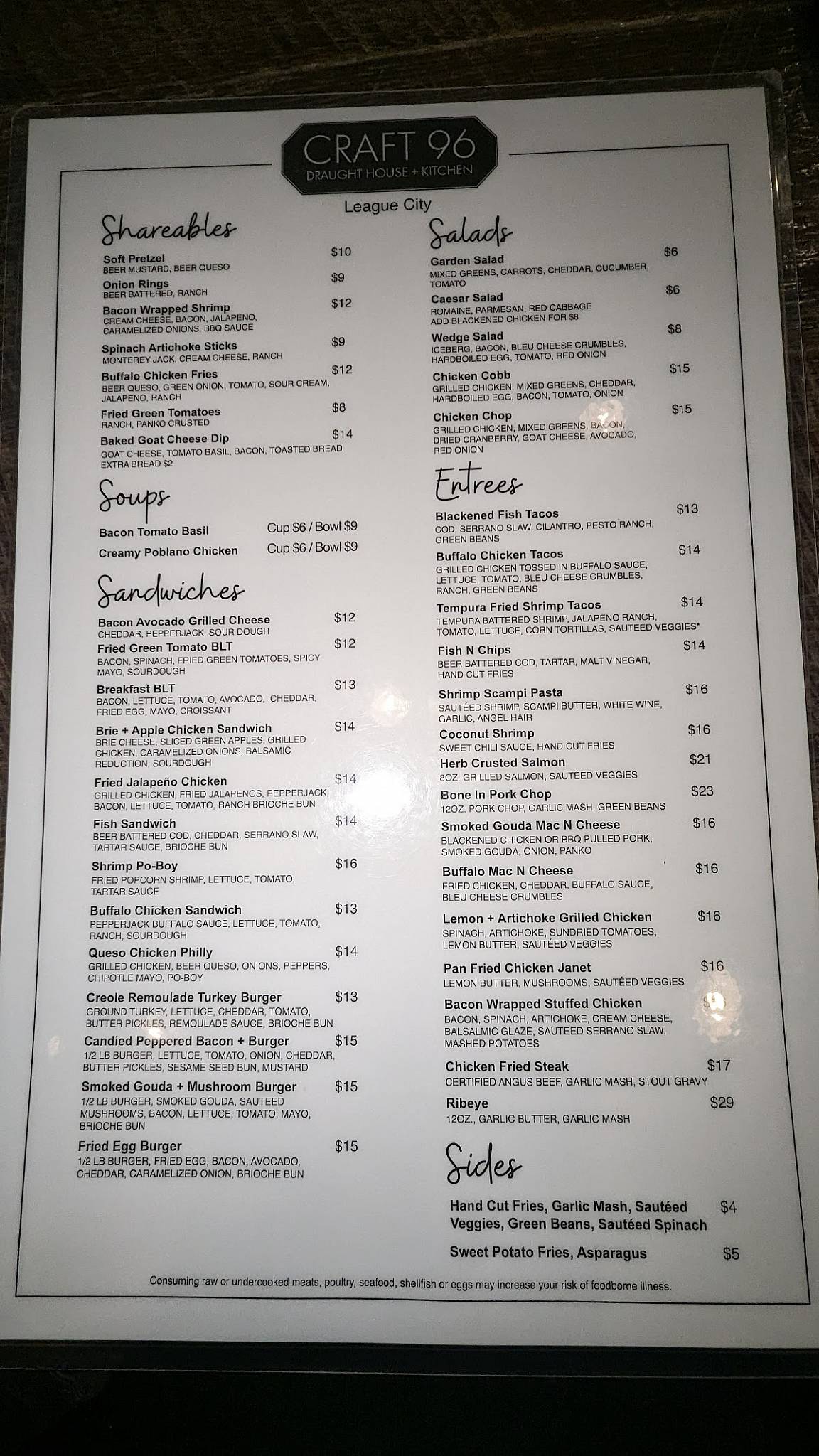 Menu at Craft 96 Draught House + Kitchen pub & bar, League City