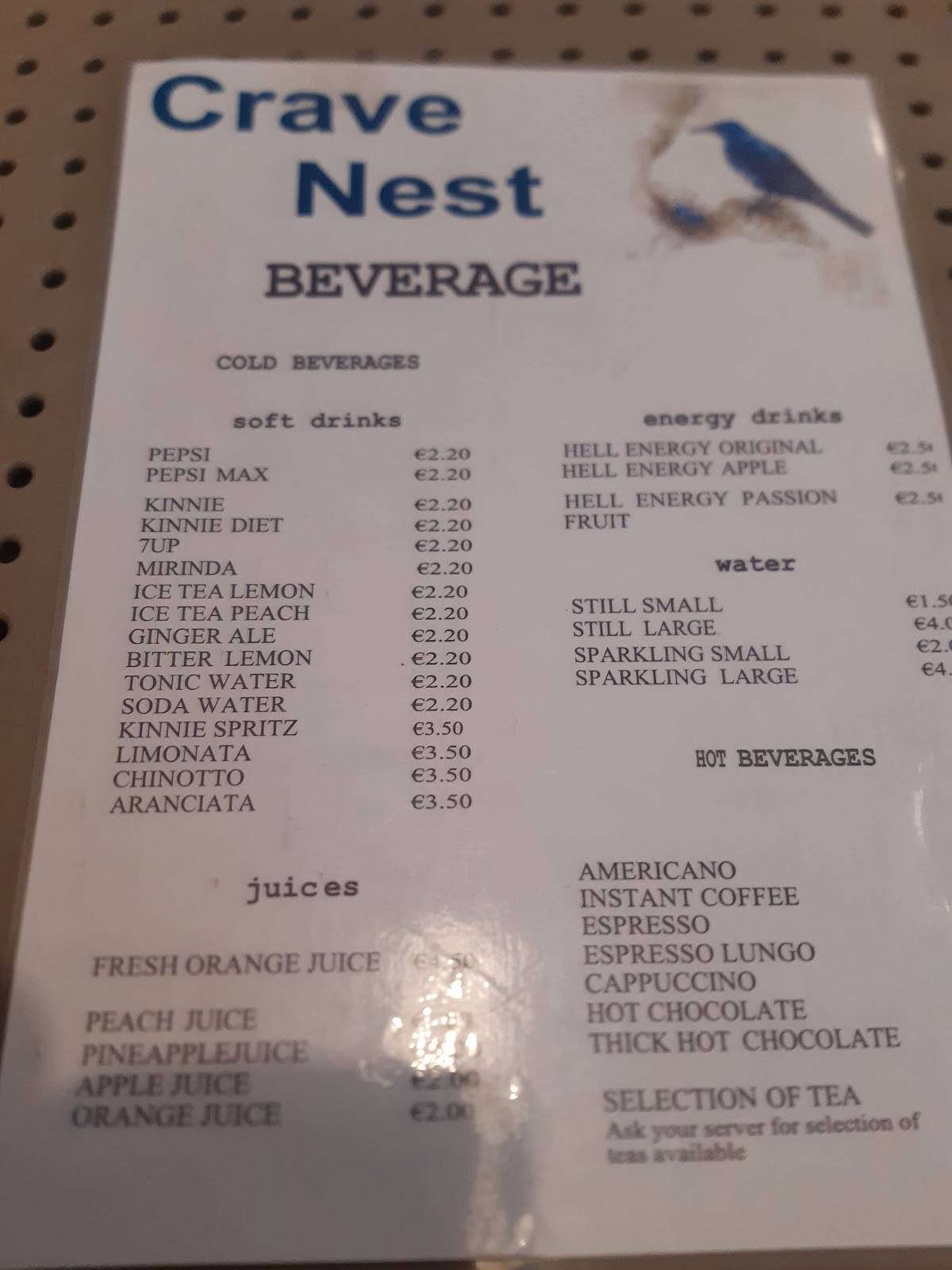 Menu at Crave Nest restaurant, Rabat