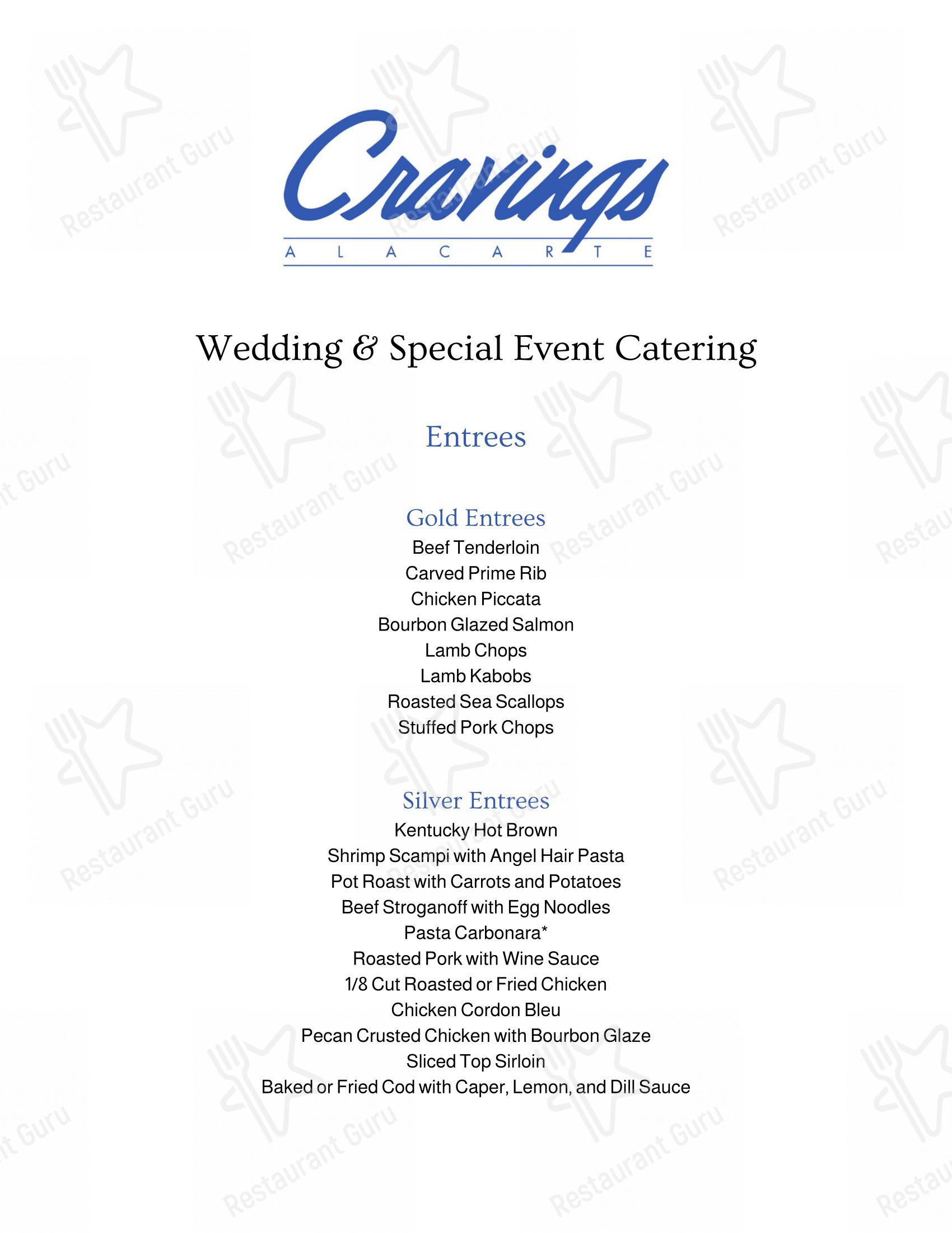 Menu at Cravings a la carte restaurant, Louisville, 101 S 5th St