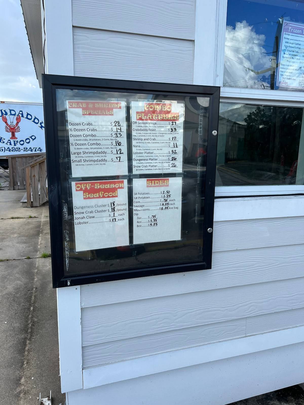 Menu at Crawdaddy's Seafood restaurant, Thibodaux