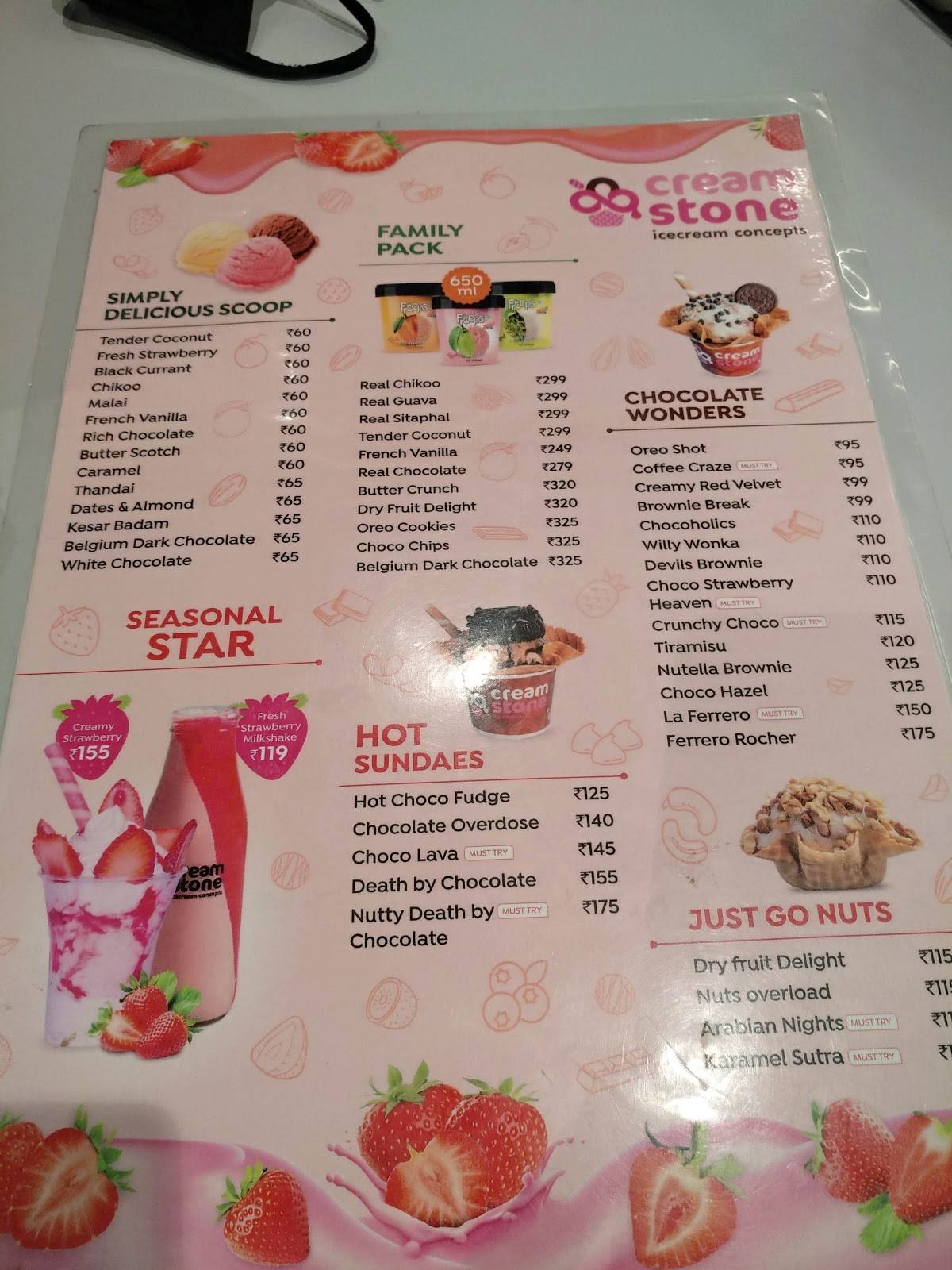 Menu at Cream stone ice cream concepts, Nanded-Waghala
