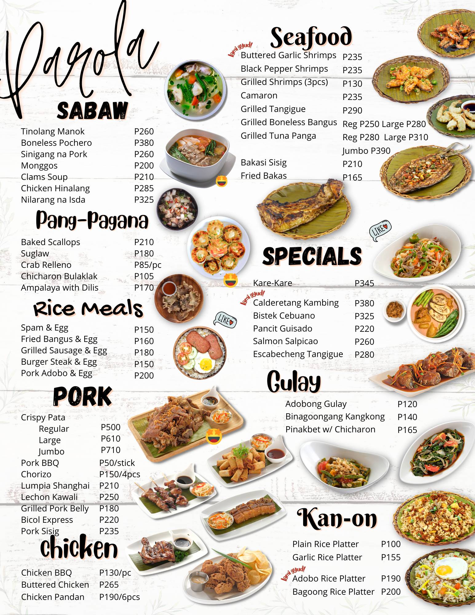Menu at Creative Cuisine Group restaurant, Cebu City