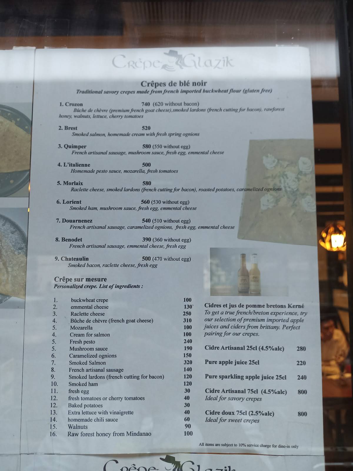 Carta del restaurante Crêpe Glazik, Makati