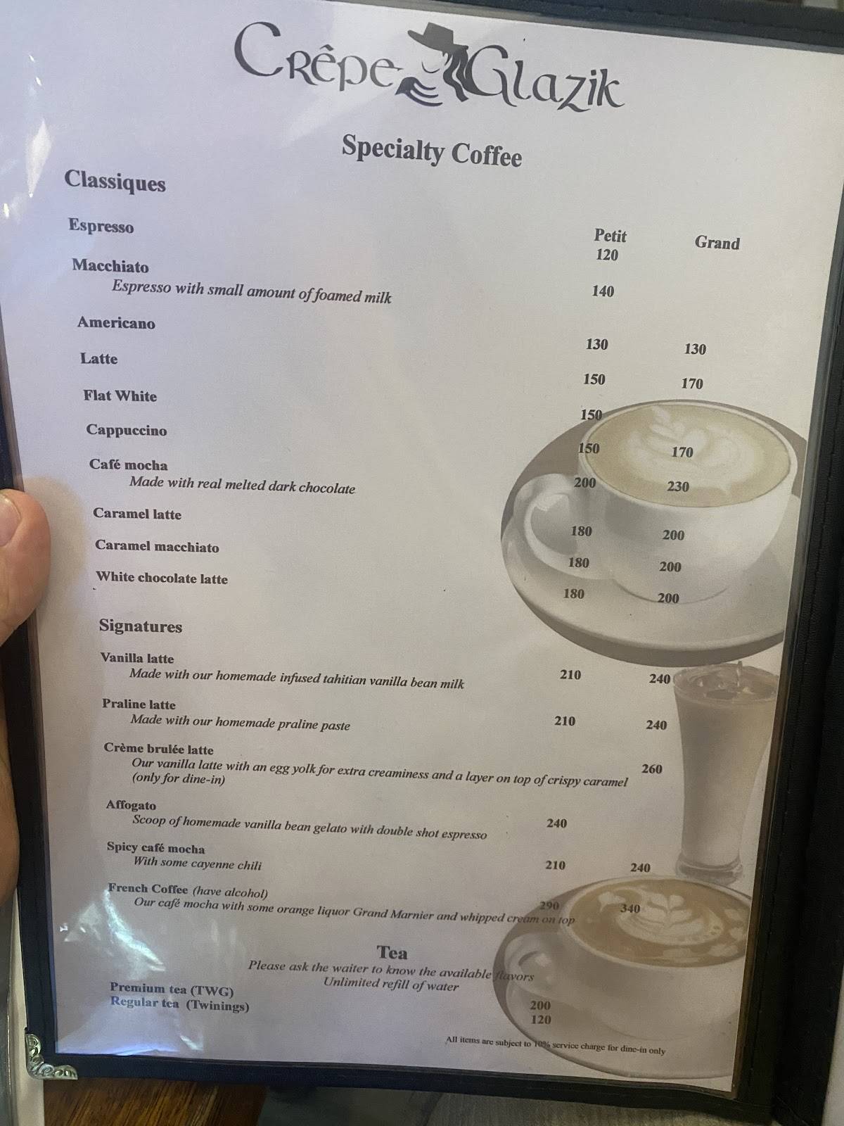 Menu at Crêpe Glazik restaurant, Makati