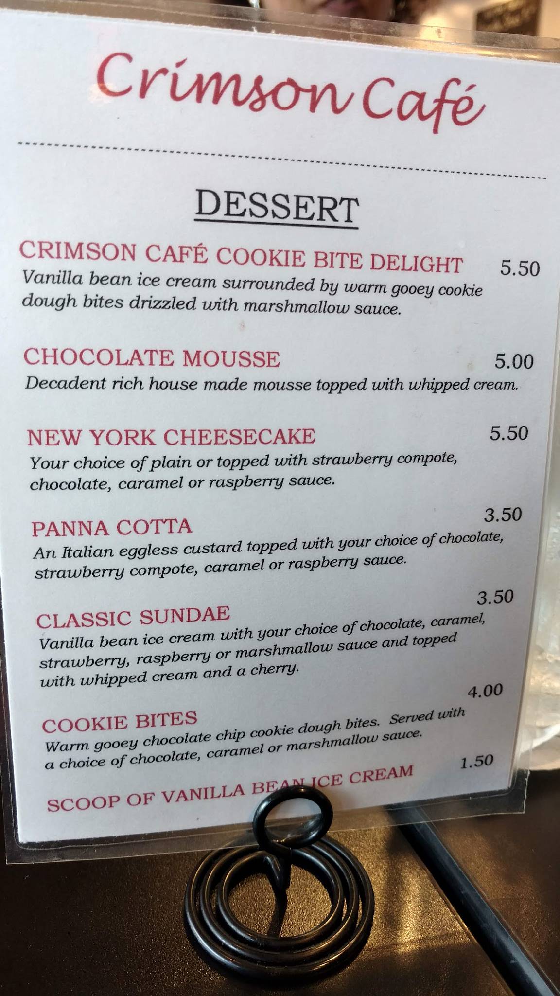 Menu at Crimson Cafe, Saint Joseph
