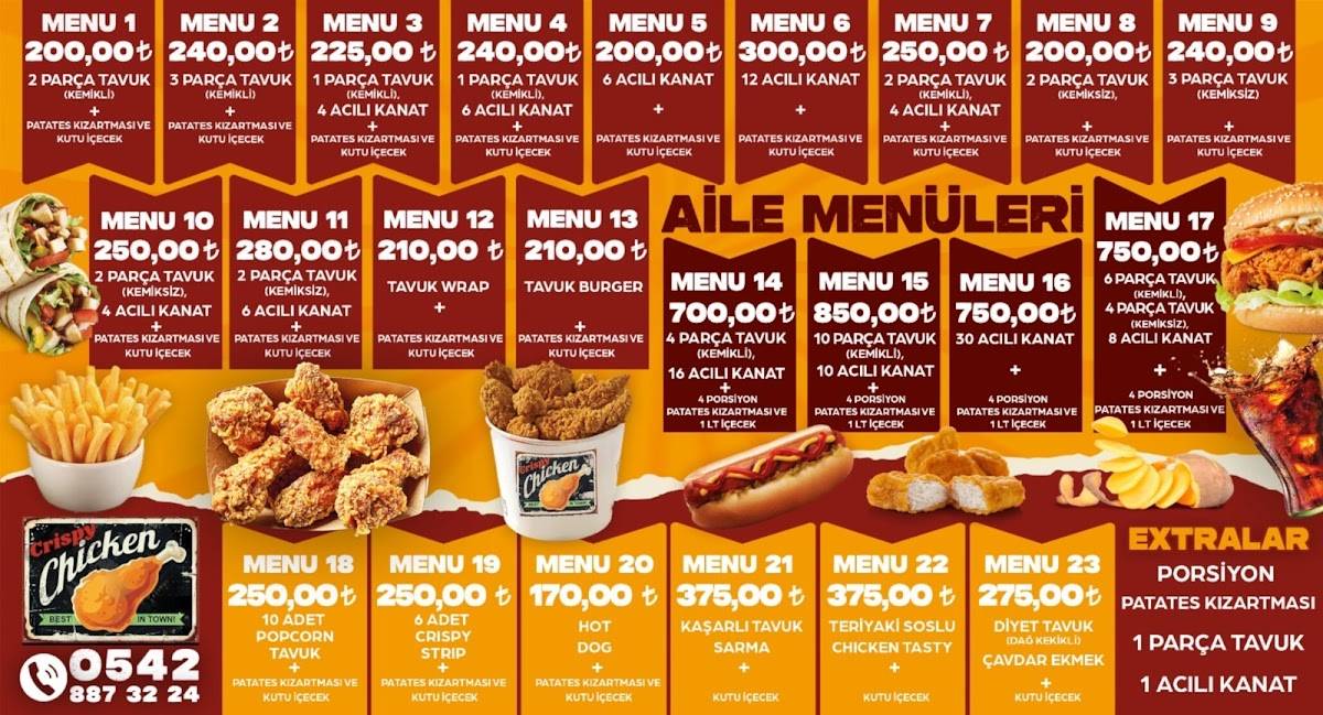 Menu at Crispy Chicken, Yeni Boğaziçi