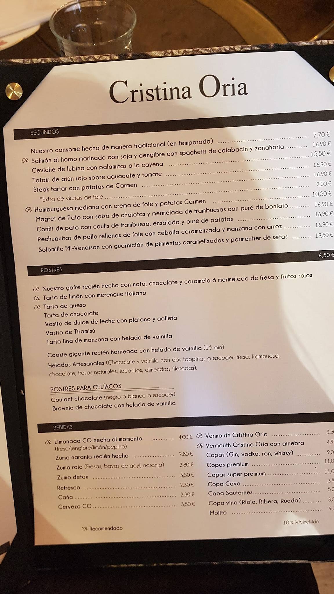 Carta de Cristina Oria Restaurante & Tienda Gourmet - Conde de Aranda 6 ...